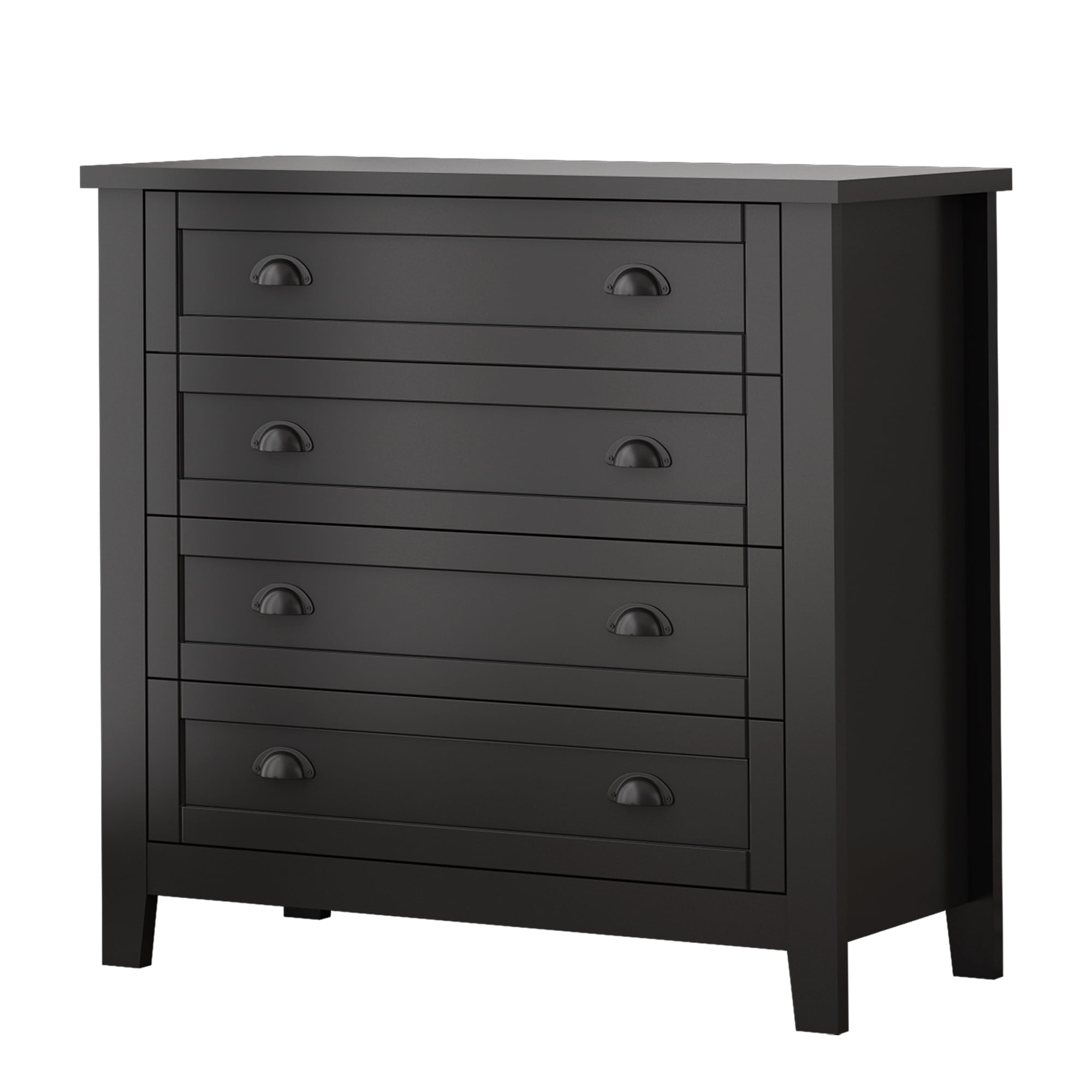 Paproos Black Chest of Drawers, Modern 4 Drawer Dresser with Retro ...