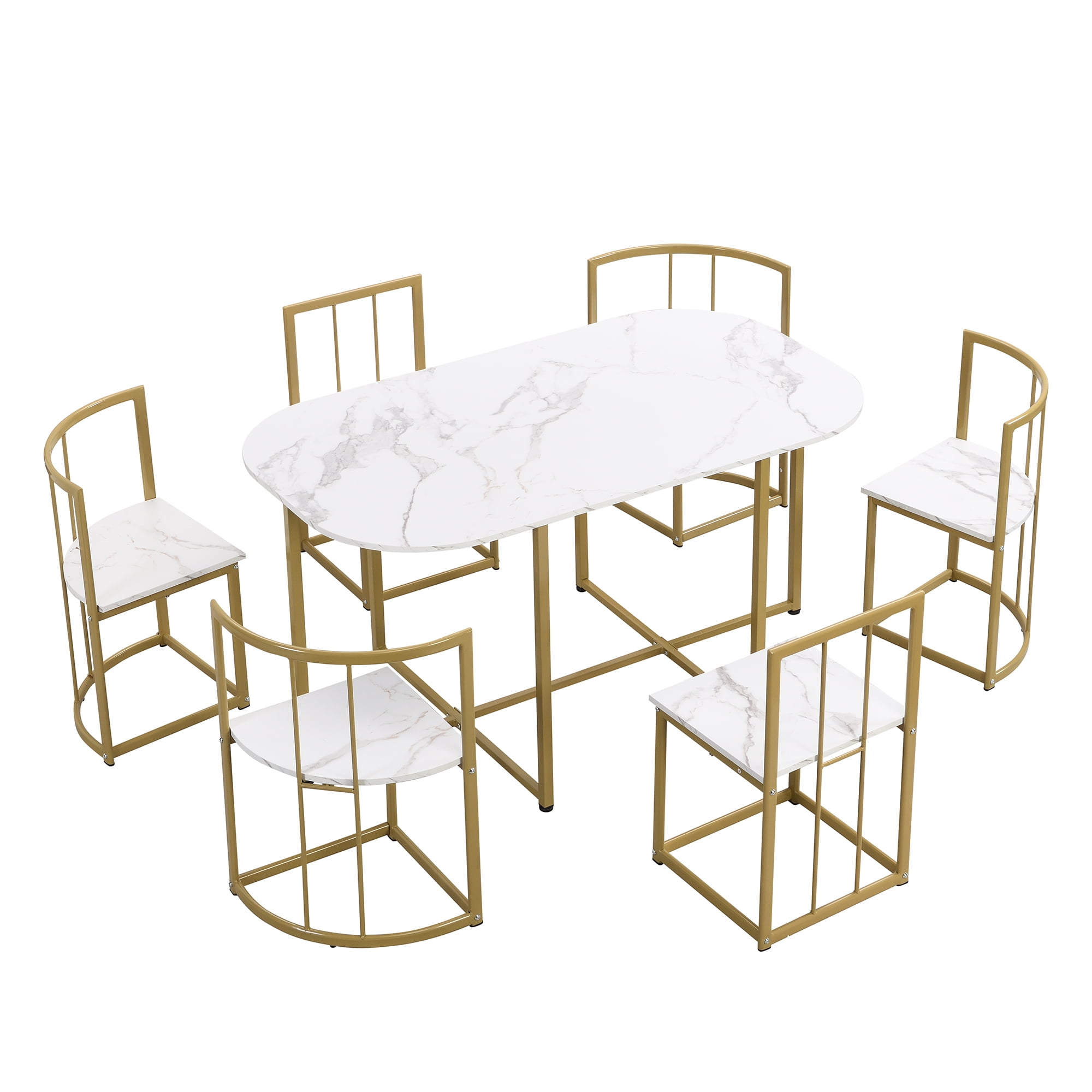 Paproos Dining Table Set for 6, 7 Piece Faux Marble Dining Room Table ...