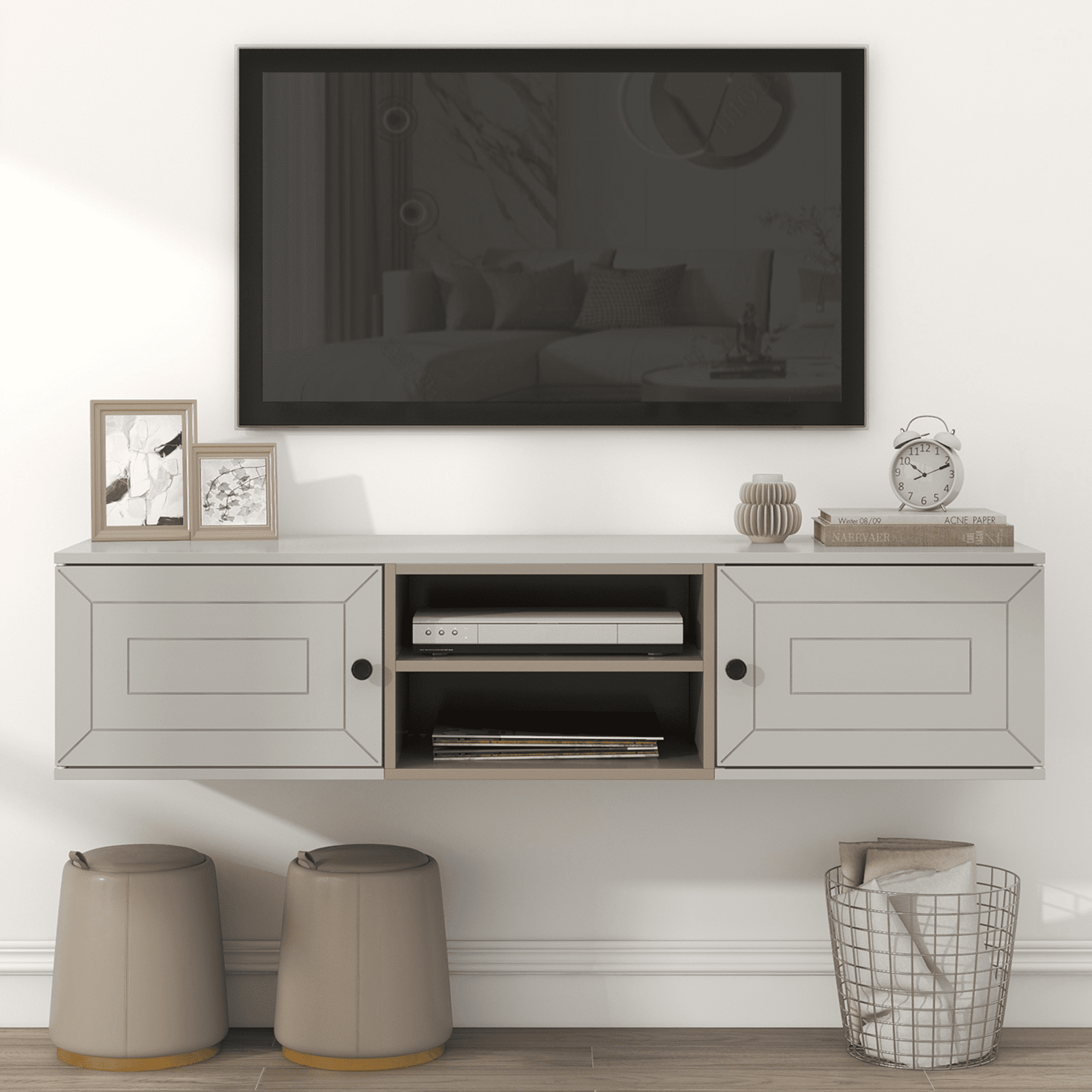 Paproos Floating TV Console, Wall Mounted TV Stand for 65 Inch TV ...