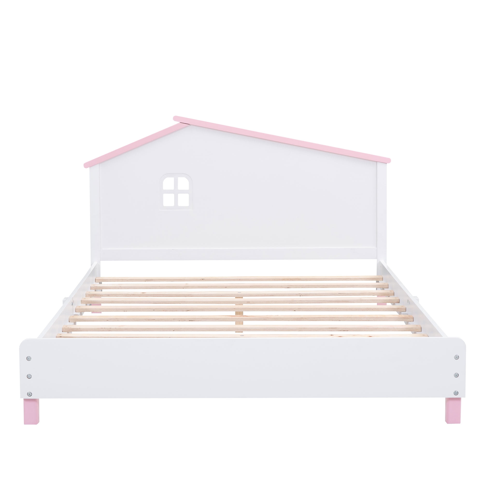Paproos Full Bed Frame with House-shaped Headboard, Cute Full Size Wood ...