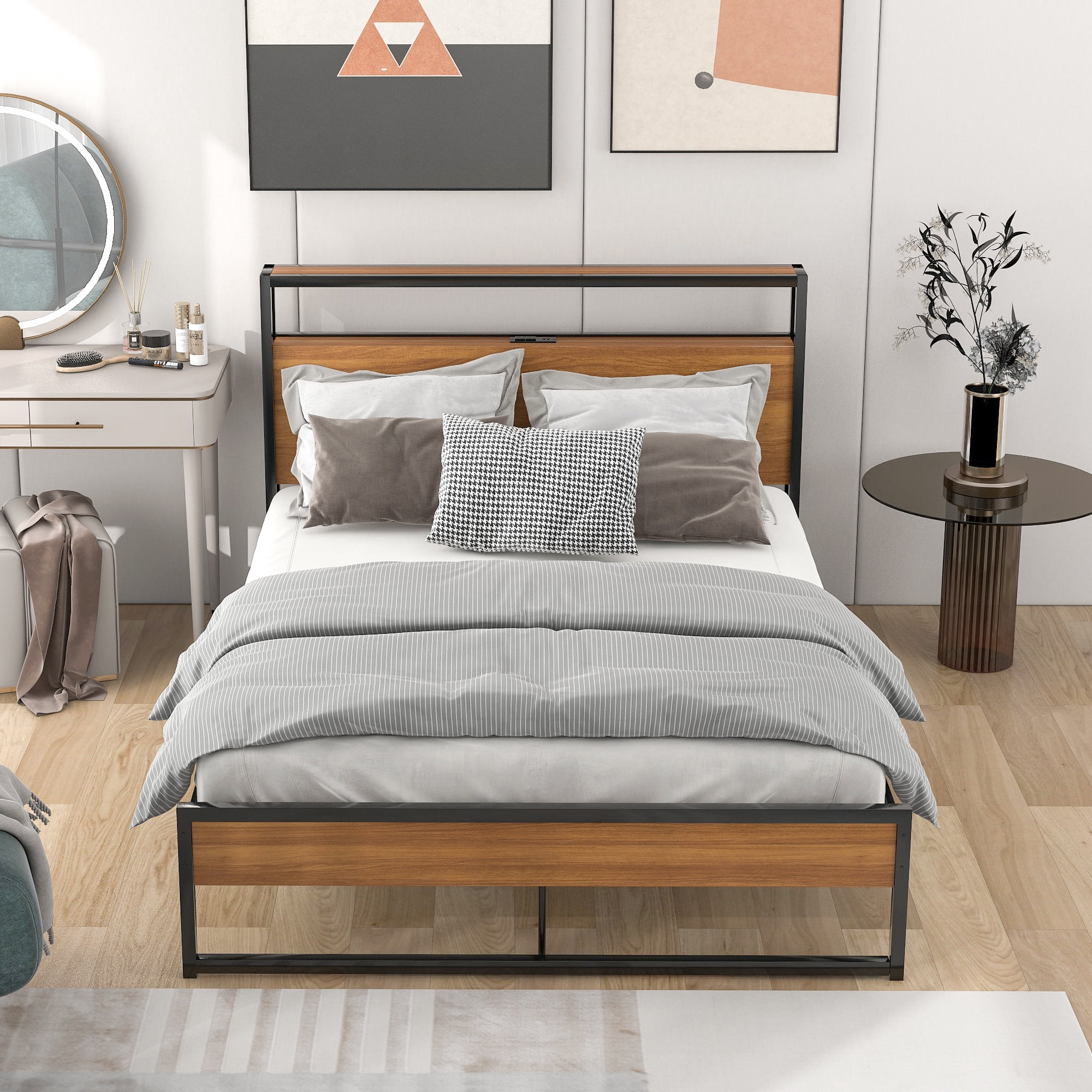 Paproos Full Size Bed Frame, New Upgraded Metal Platform Bed Frame with ...