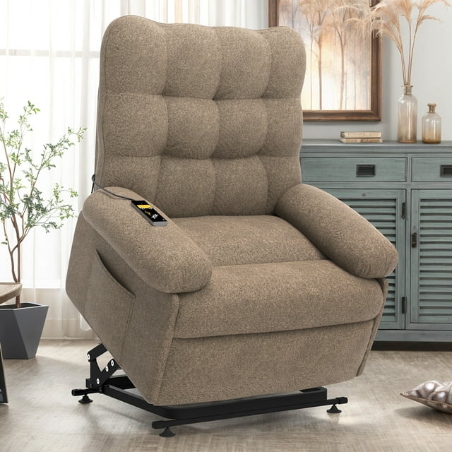 Brown Power Lift Recliner with Heat Therapy & Massage for Elderly ...