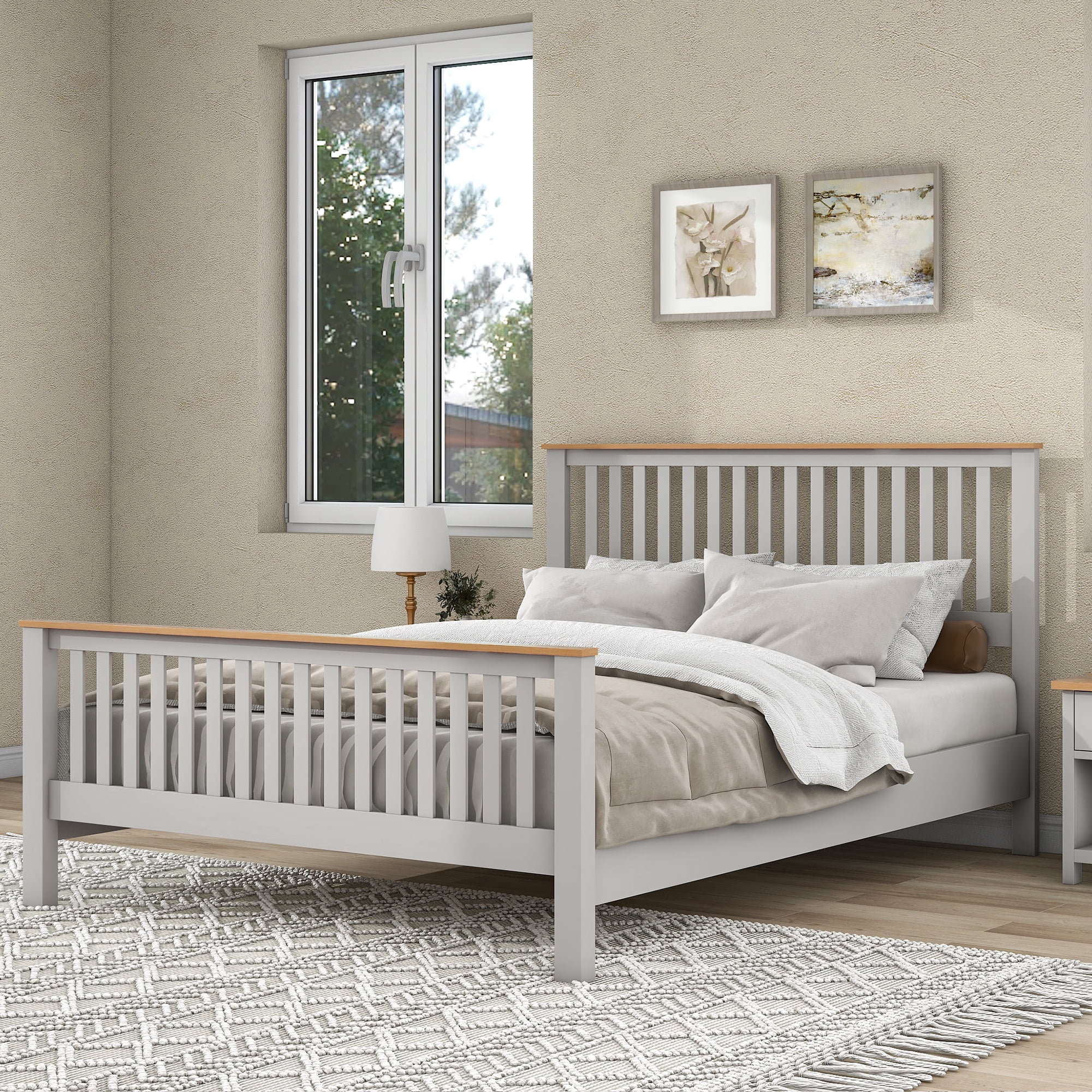 Paproos Queen Size Bed Frame, Country Style Solid Wood Platform Bed ...