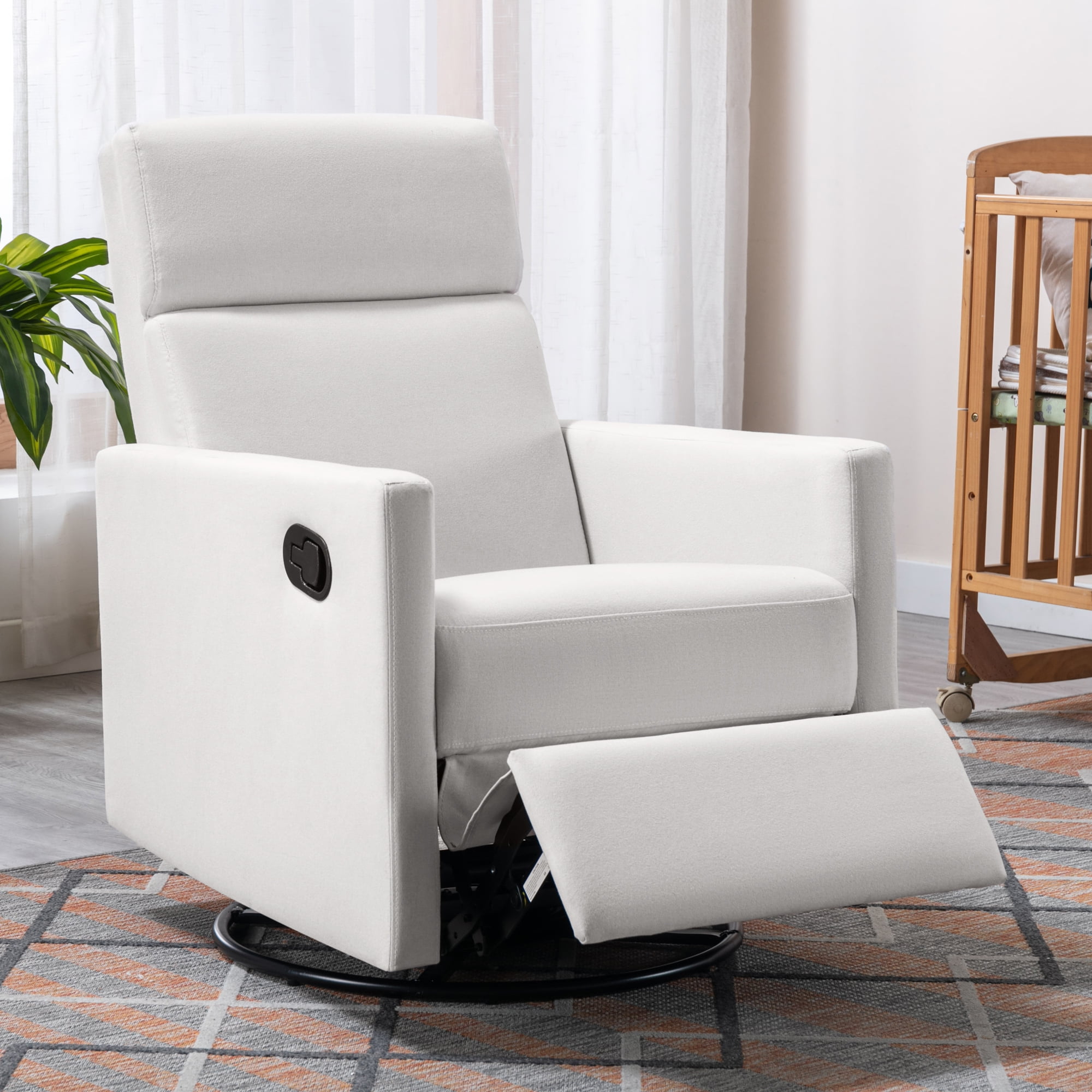 Paproos Swivel Rocker Recliner, Upholstered Fabric Plush Seating Glider ...