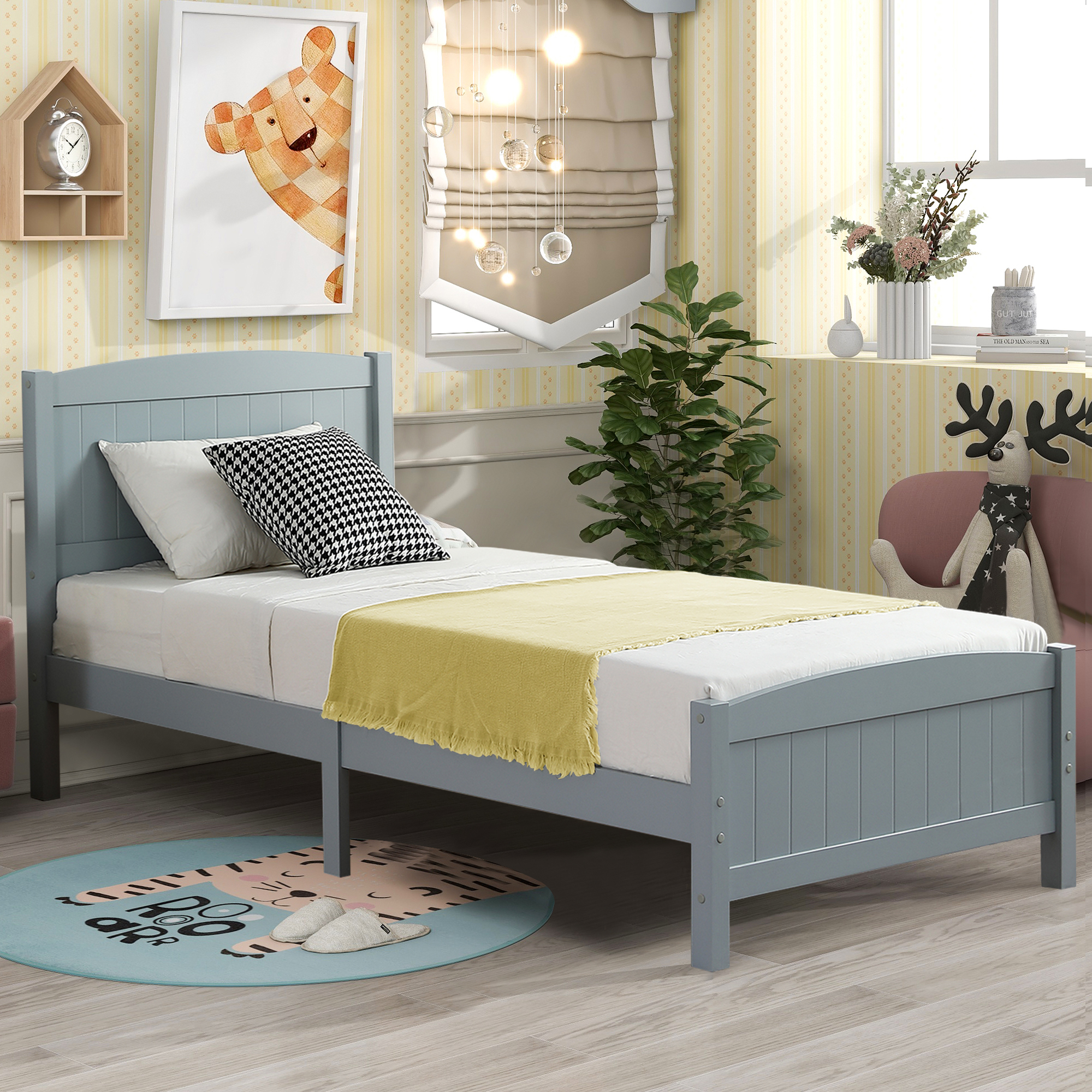 PAPROOS Twin Bed Frame with Headboard and Footboard, Modern Wood ...