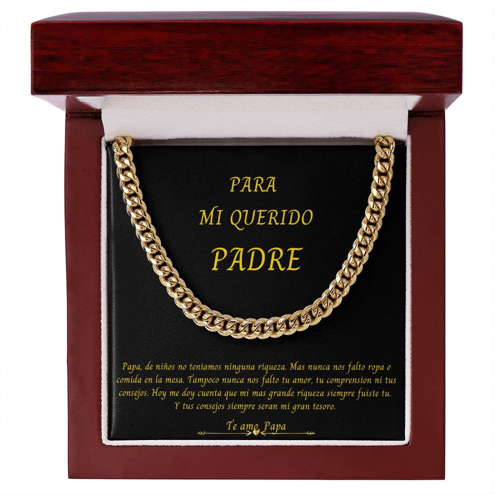 Para mi querido padre, Cuban Link Chain, Stainless Steel or Yellow Gold ...