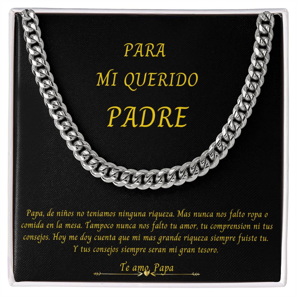 Para mi querido padre, Cuban Link Chain, Stainless Steel or Yellow Gold ...