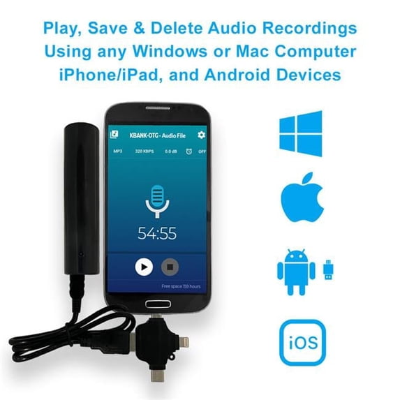 PBN-TEC PBN-K-MIC-OTG 64GB Long Life Covert Audio Recorder Standby ...