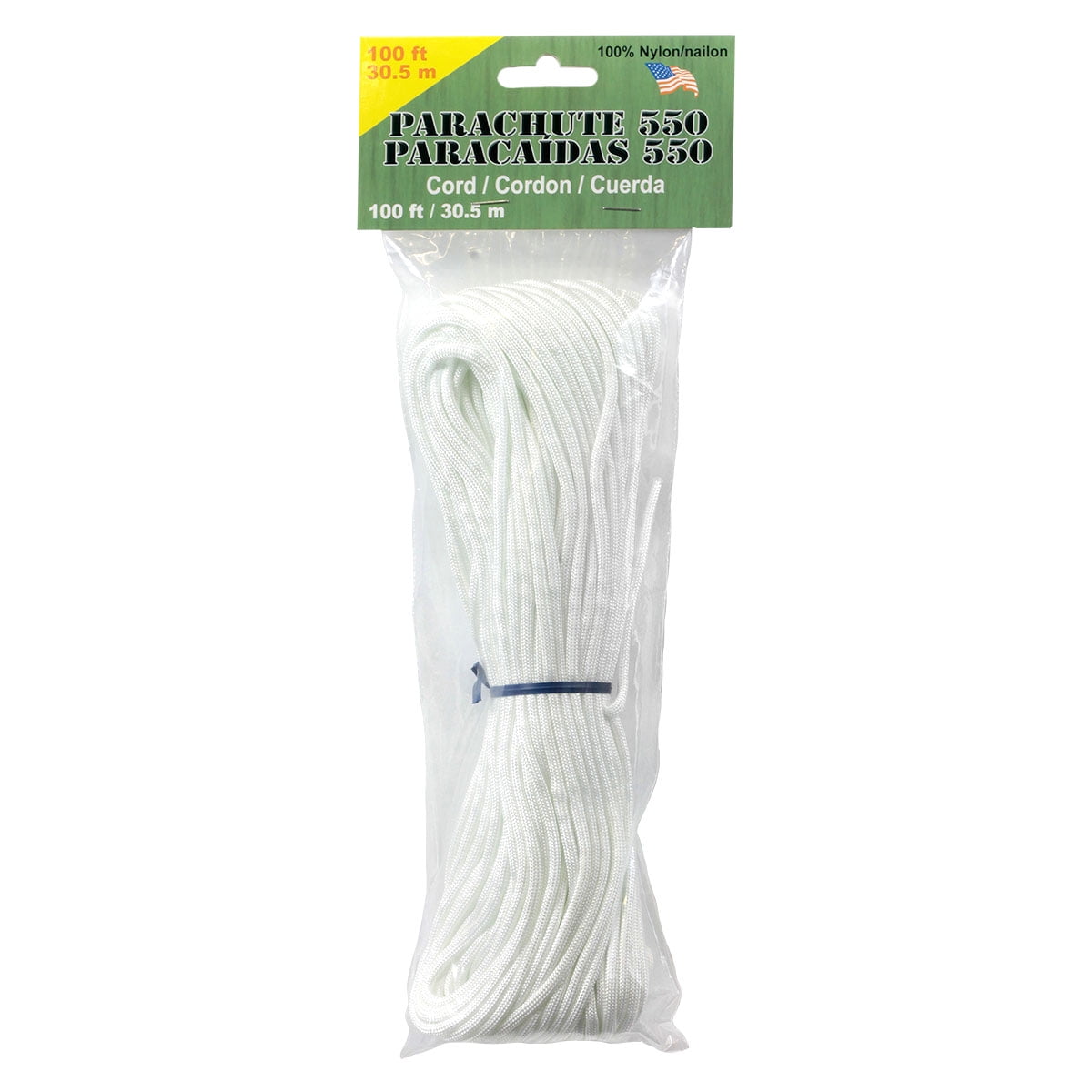 Pepperell Parachute Cord, 550 Pound Strength, White Nylon Rope, 100 ...