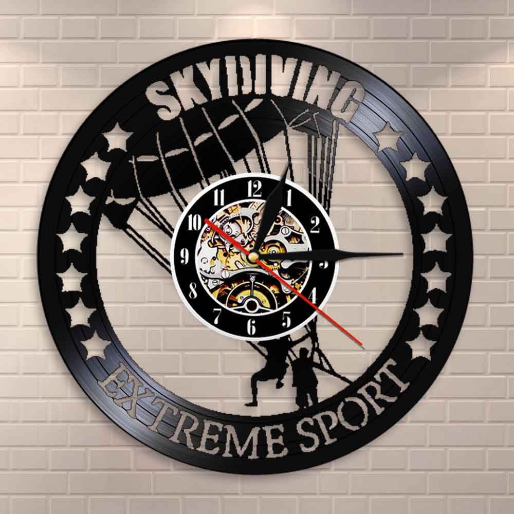 Parachute Design Wall Clock Army Wall Art Free Fly Skydiving Vinyl ...