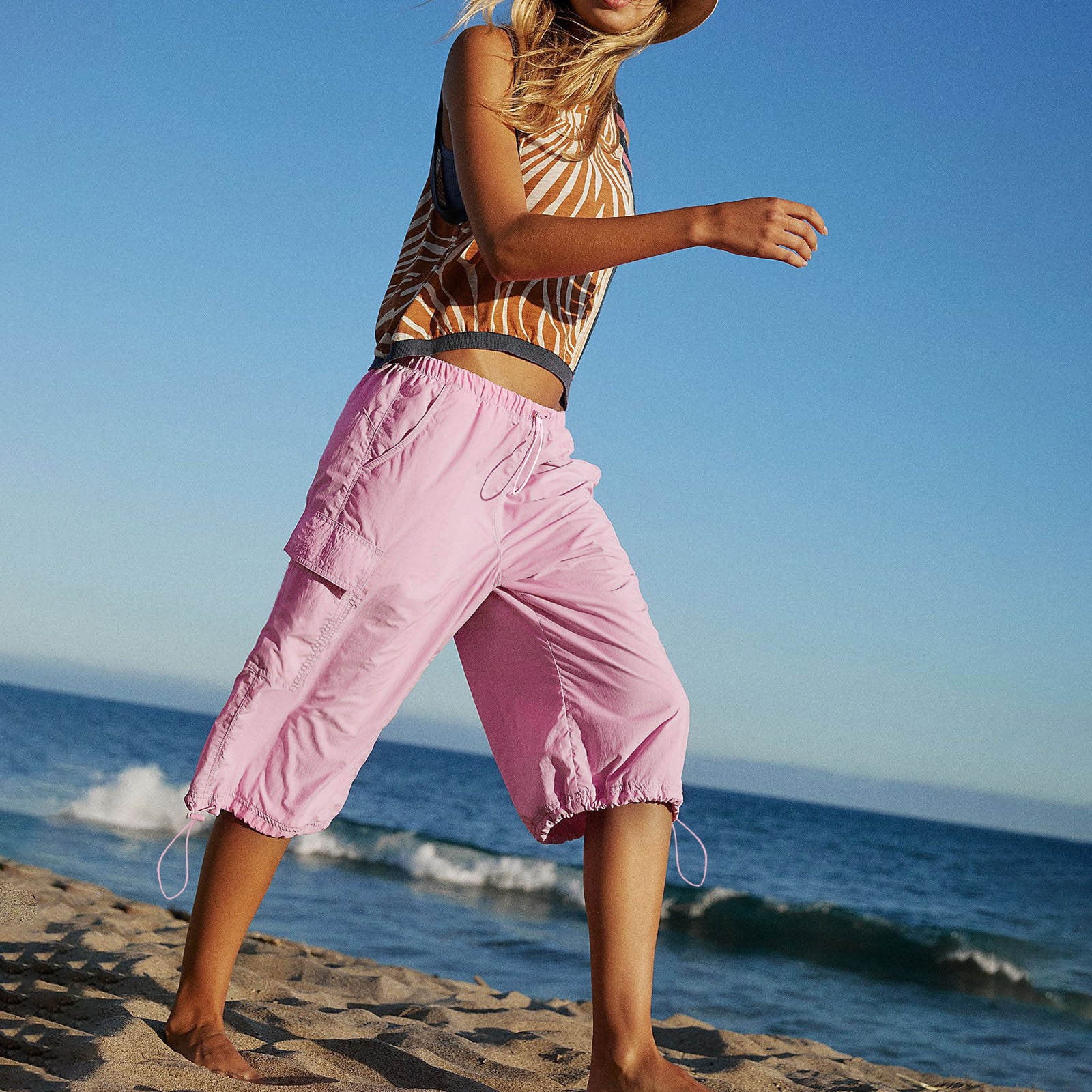 Parachute Shorts for Women Elastic Waist Casual Solid Streetwear Baggy ...