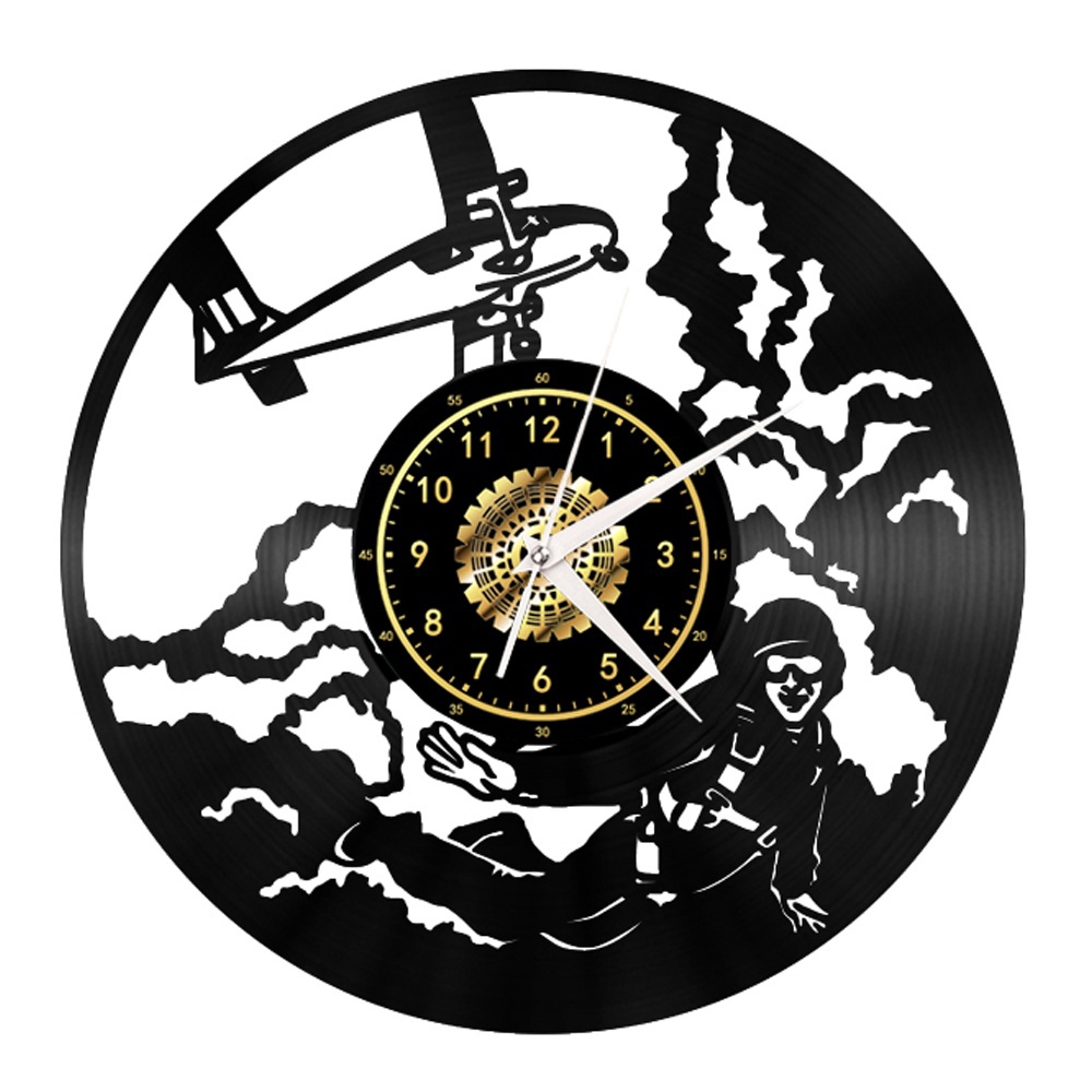 Parachute Vintage Black Vinyl Record Wall Clock Wall Art 3D Modern ...