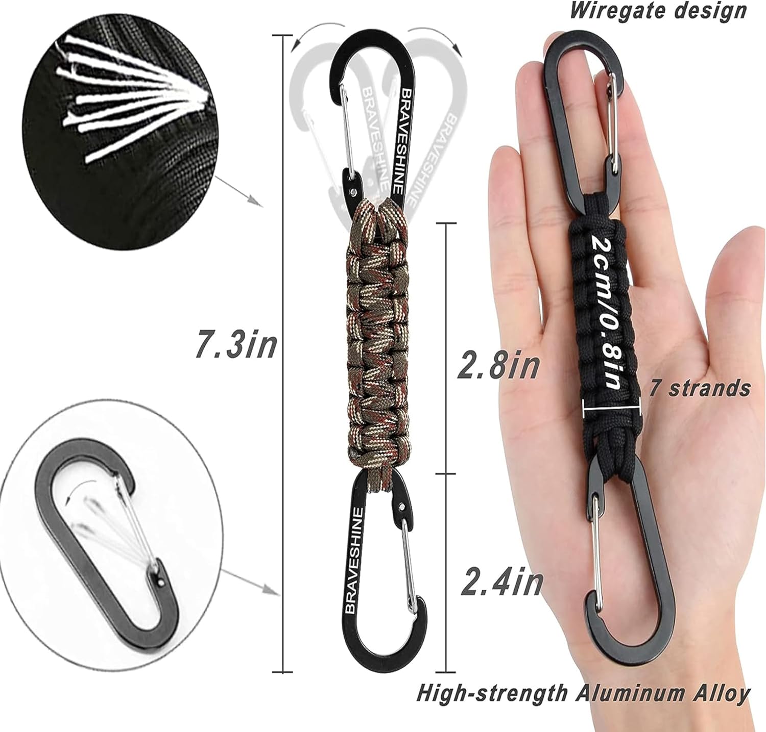 Paracord Keychain Carabiner Clip, D Ring Lanyard Hanger Stroller Hook ...