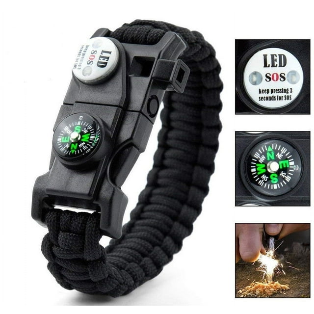 Paracord Survival Bracelet with Fire Starter, Compass, Whistle, SOS Led Light, USA SHIP ...