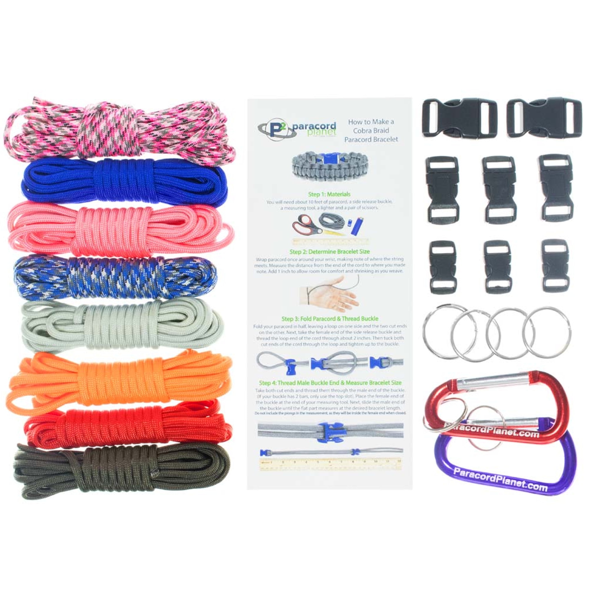 Paracord Survival Bracelet & Project Kit - 550 Parachute Cord, Buckles ...
