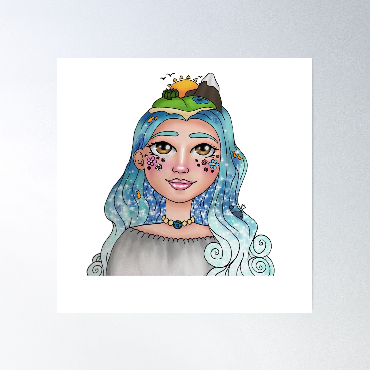 Paradise - A Colourful Girl Drawing Poster Wall Art, Modern Wall Decor ...