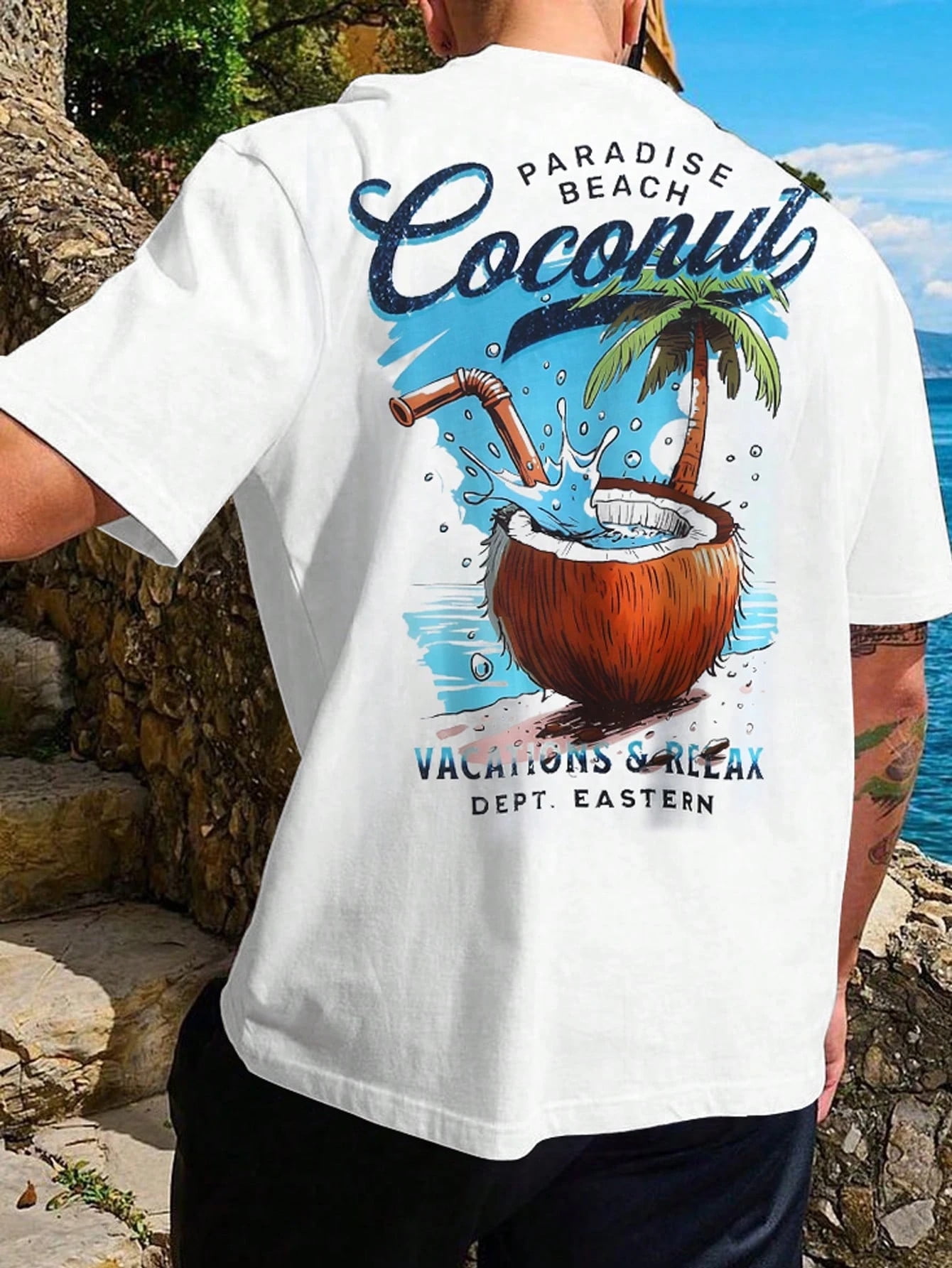 Paradise Beach Coconut Print Vacation Tee - Walmart.com