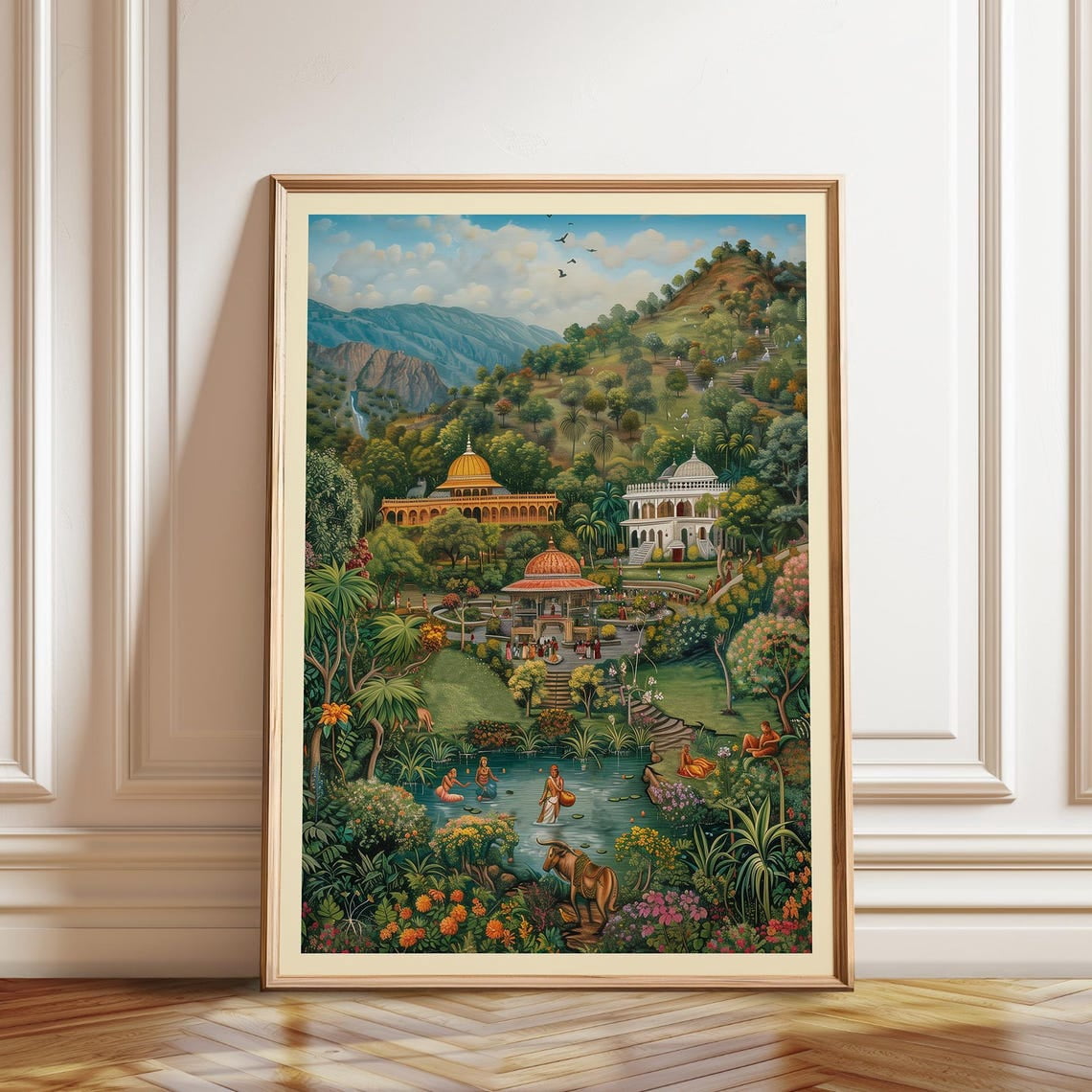 Paradise Garden Art Print - Indian Pichwai Landscape Temples Wall Art ...