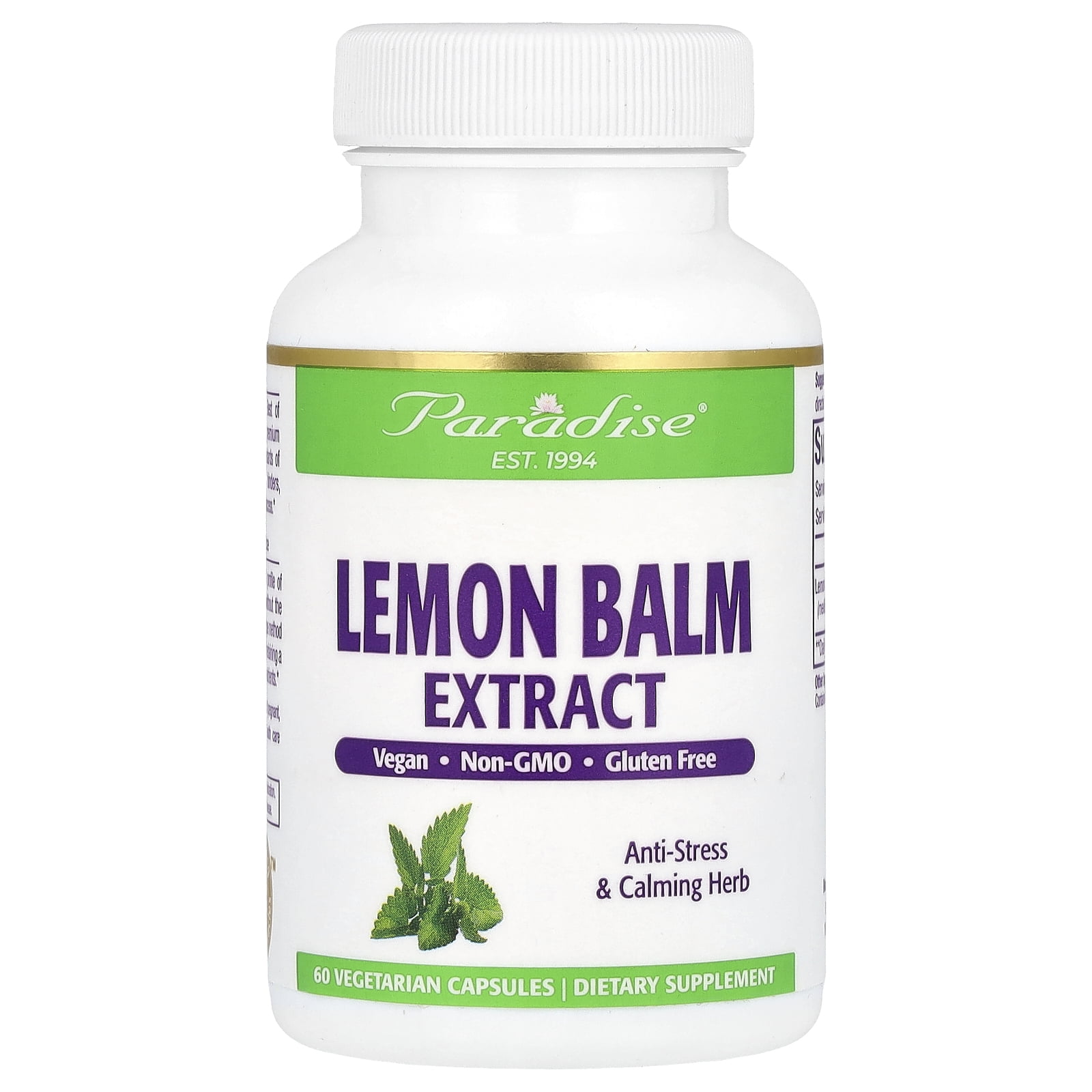 Paradise Herbs Lemon Balm Extract, 600 mg, 60 Vegetarian Capsules (300 ...