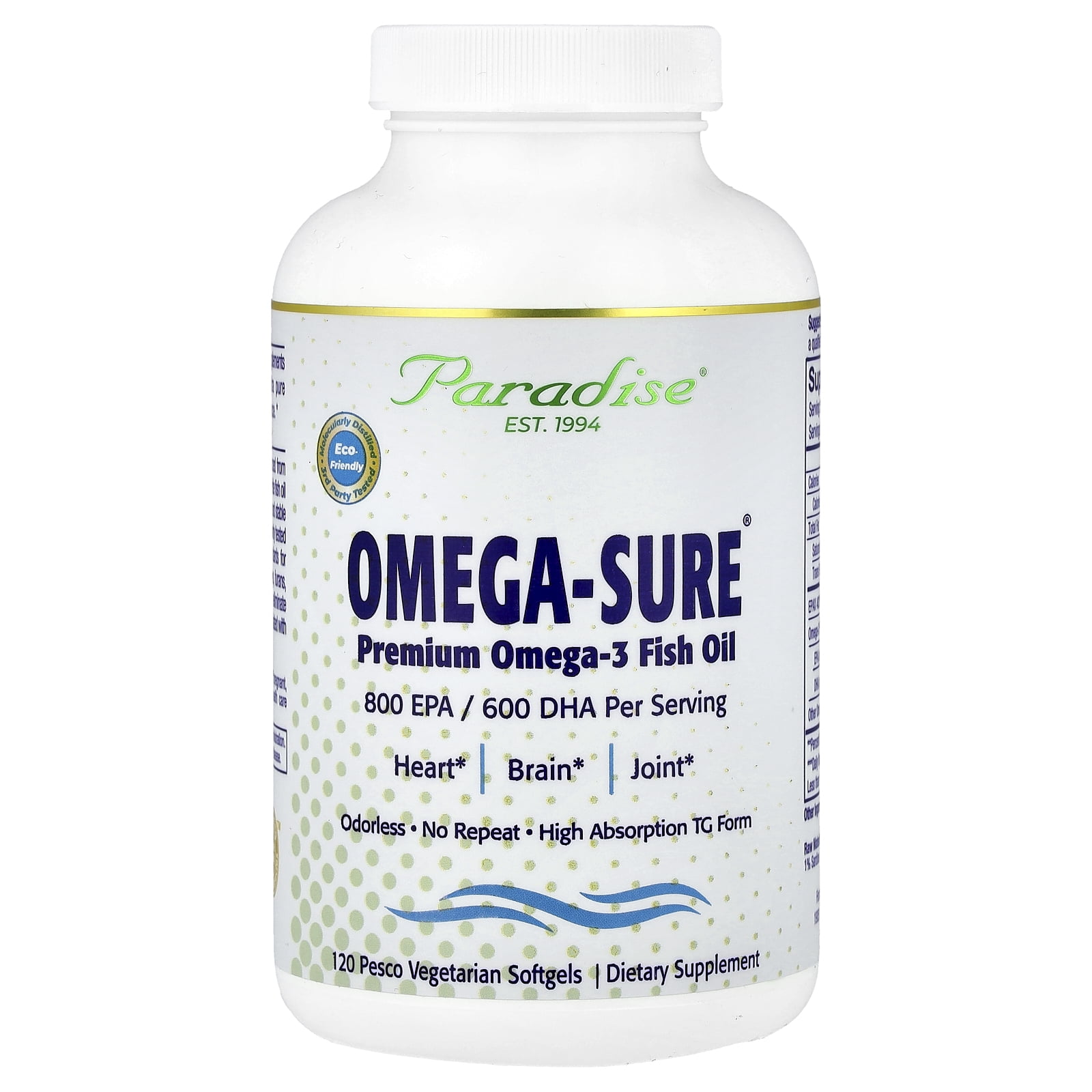 Paradise Herbs Omega-Sure®, Premium Omega-3 Fish Oil, 120 Pesco Vegetarian Softgels - Walmart.com