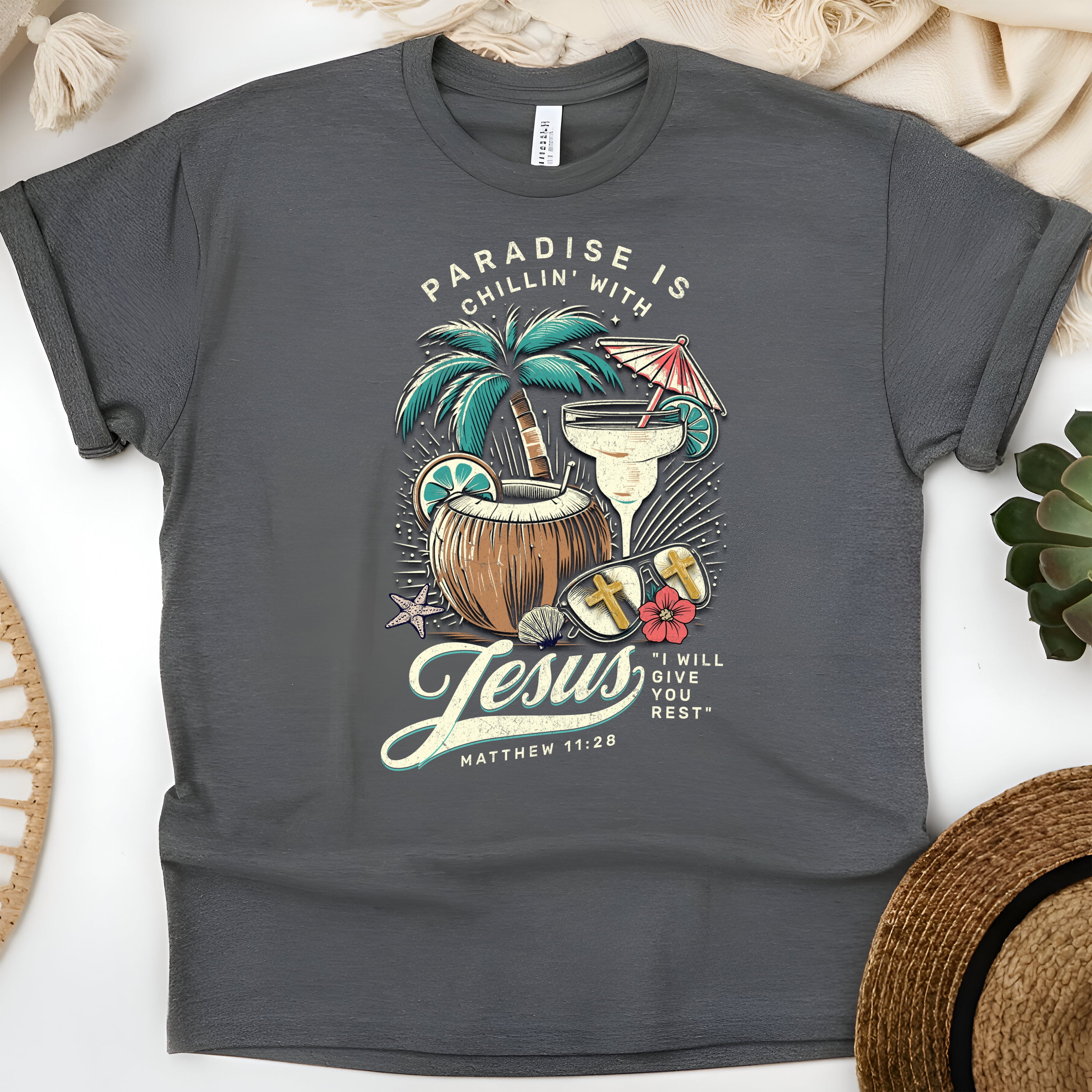 Paradise Is Chillin’ with Jesus T-Shirt – Matthew 11:28 Bible Verse ...