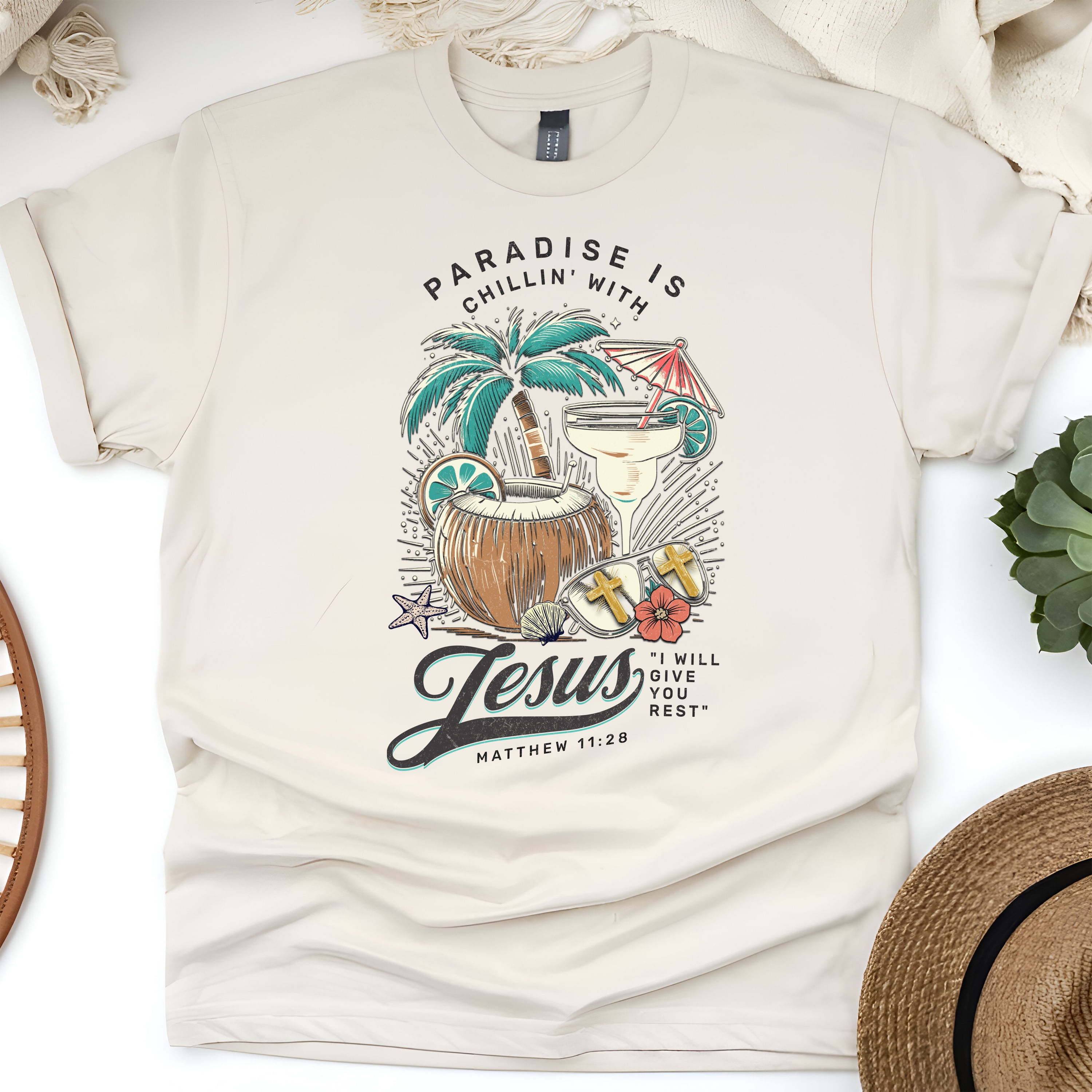 Paradise Is Chillin’ with Jesus T-Shirt – Matthew 11:28 Bible Verse ...