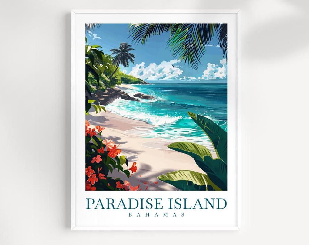 Paradise Island Travel Print Wall Art Bahamas Wall Hanging Home Décor ...