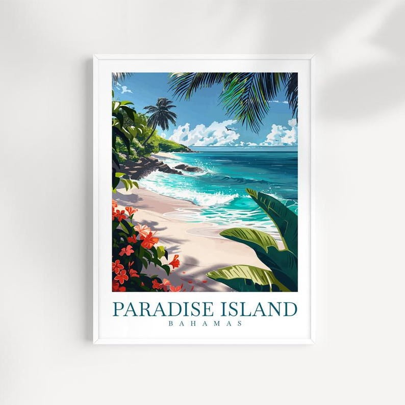 Paradise Island Travel Print Wall Art - Bahamas, Wall Hanging, Paradise ...