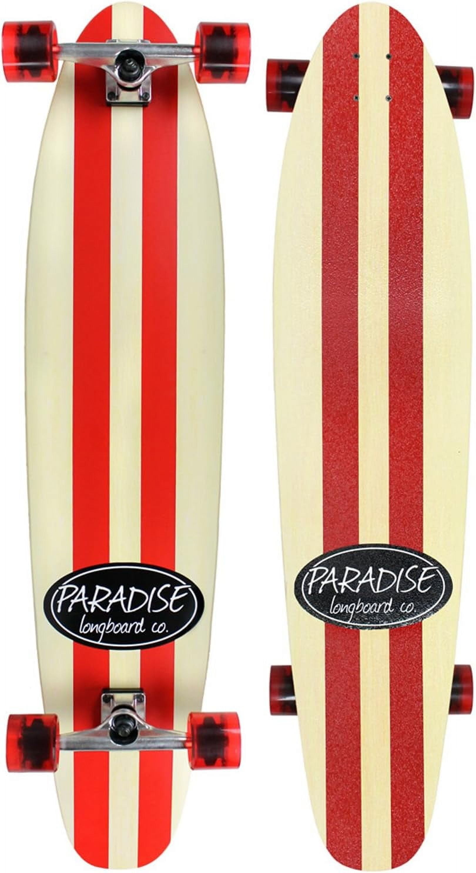 Paradise Longboard Kicktail Complete Cruiser Skateboard, Red Stripe, 9 ...