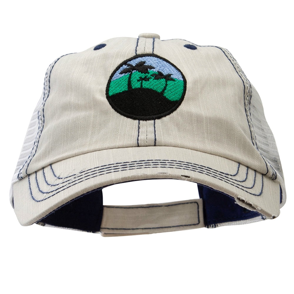 Paradise Palm Trees Embroidered Low Profile Special Cotton Mesh Cap ...