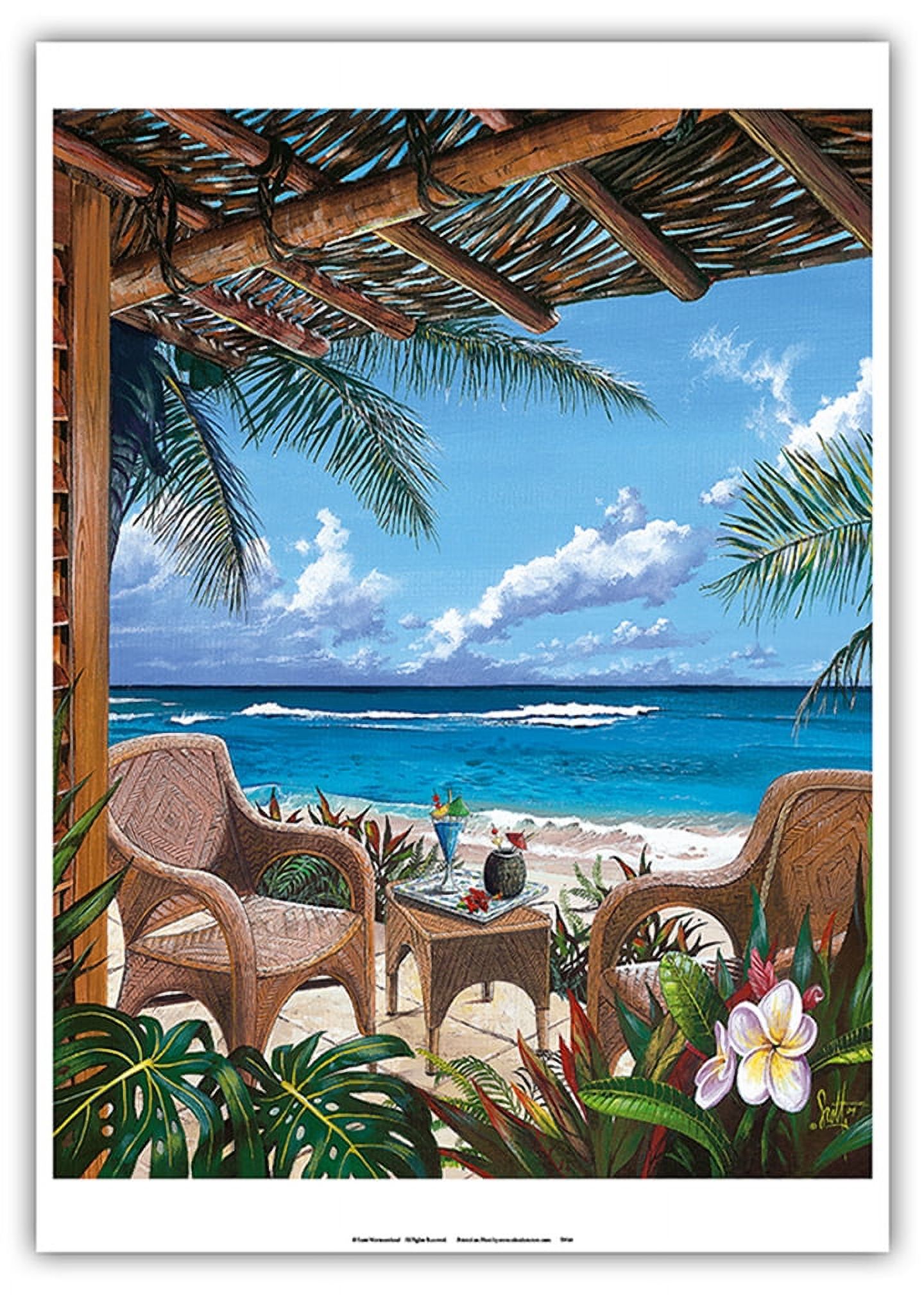 Paradise Porch - Hawaiian Ocean View - From an Original Color Painting ...