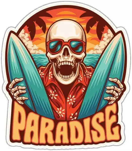 Paradise Surfing Surf Skull California Car Stickerphone Decal Water ...