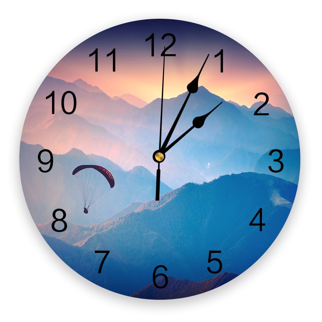 Paraglider Sunrise Valley Wall Clock Home Decor Bedroom Silent Clock ...