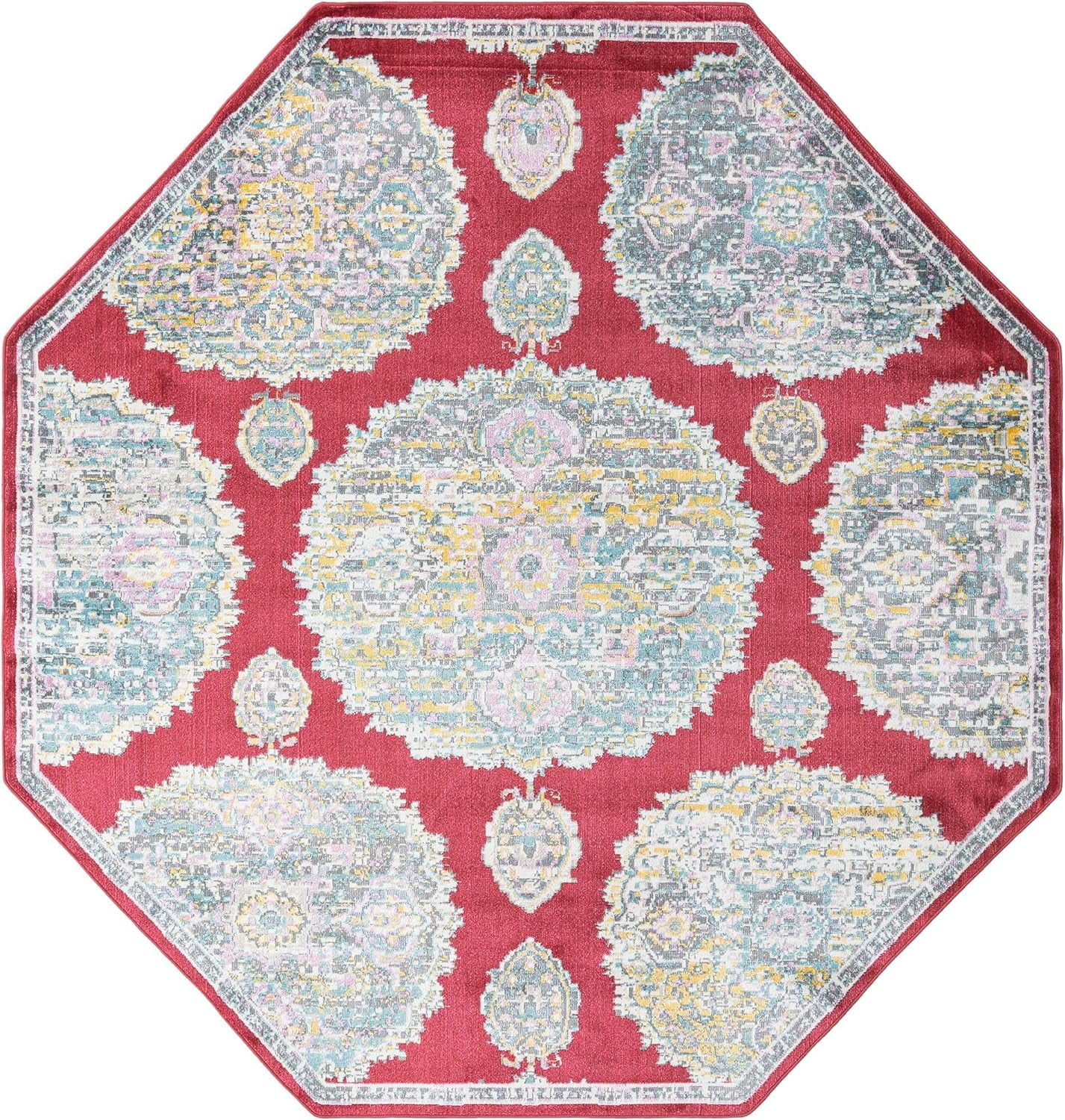 Collection Rug – 8 Ft Octagon Red Medium-Pile Rug Perfect for Living ...