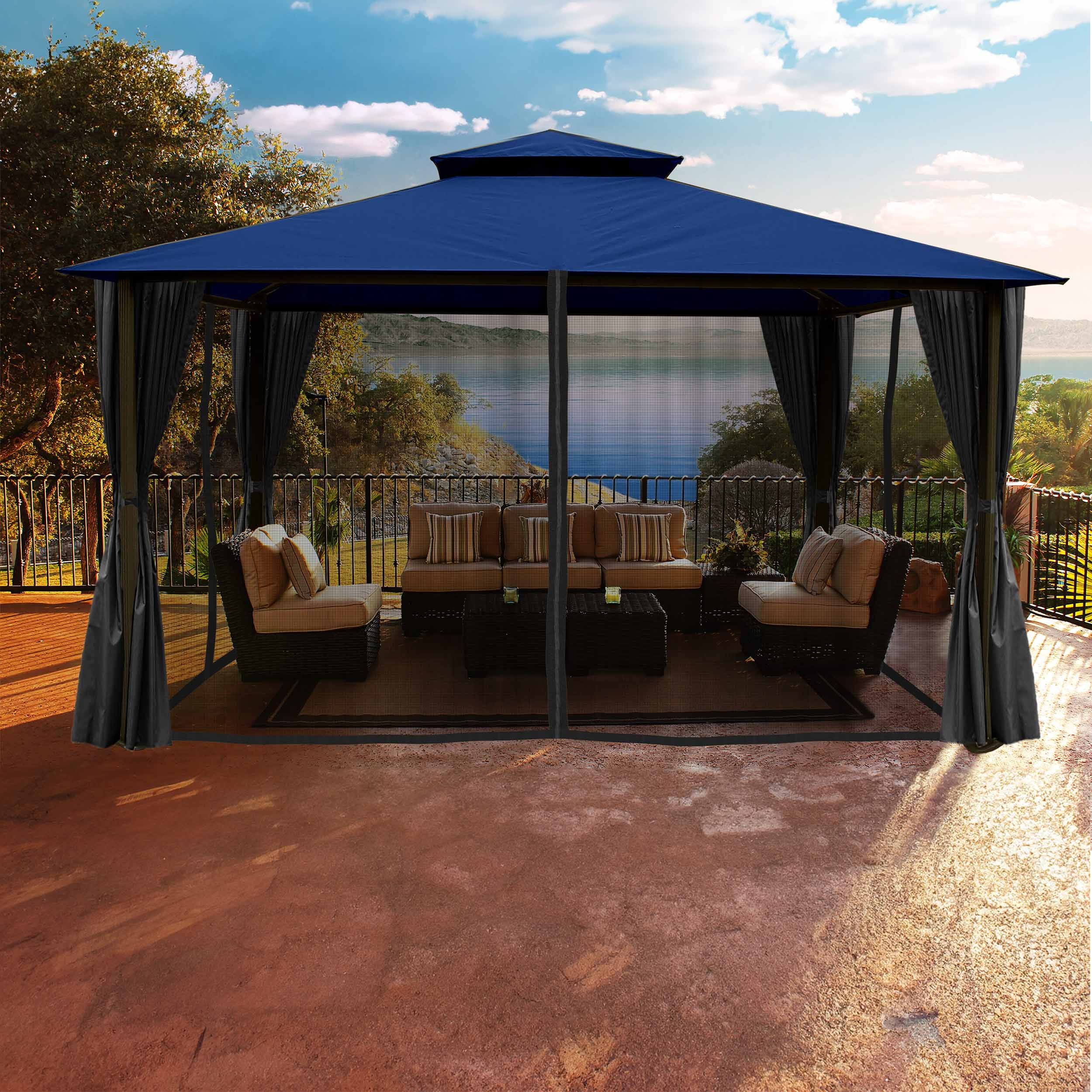 Paragon Outdoor 11' x 14' Kingsbury Gazebo with Navy Soft Top Roof ...