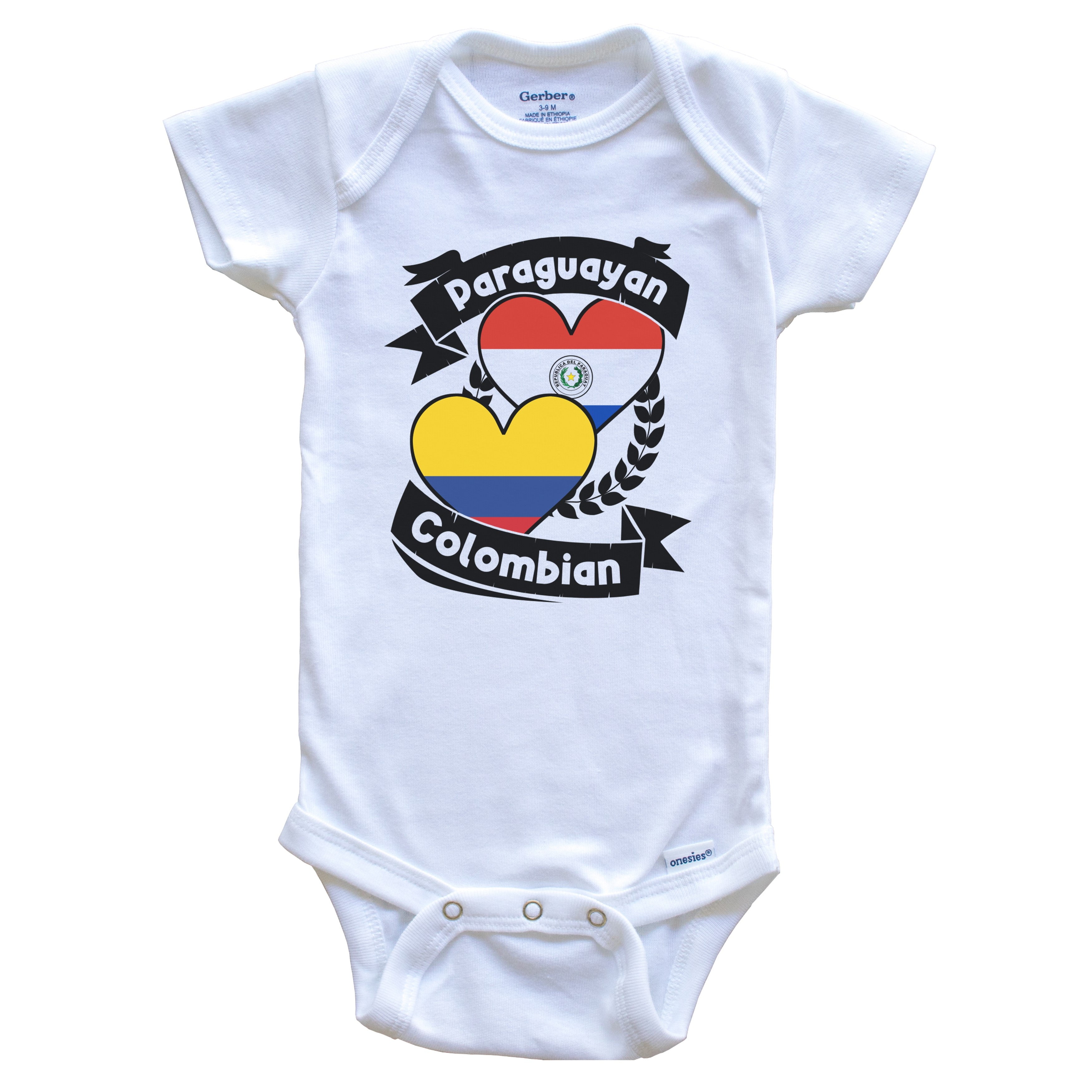 Paraguayan Colombian Heart Flags Paraguay Colombia Baby Bodysuit, 3-6 ...