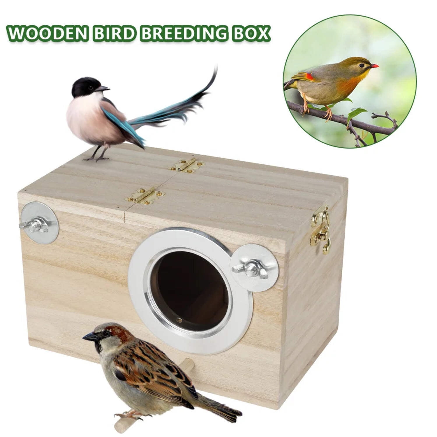 Parakeet Nesting Box Bird House Budgie Wooden Breeding Cage Parrot ...