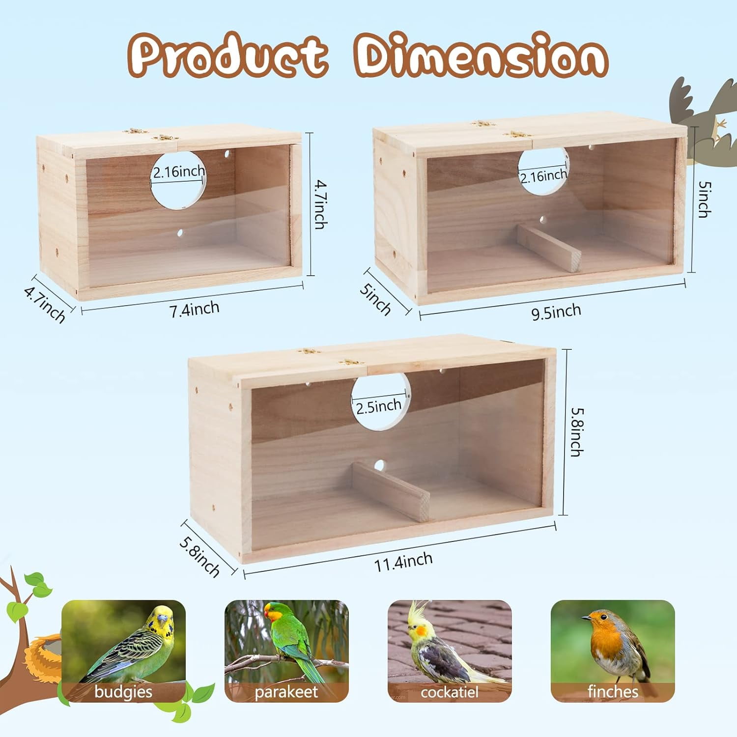 Parakeet Nesting Box Transparent Bird House For Cage Natural Wood ...