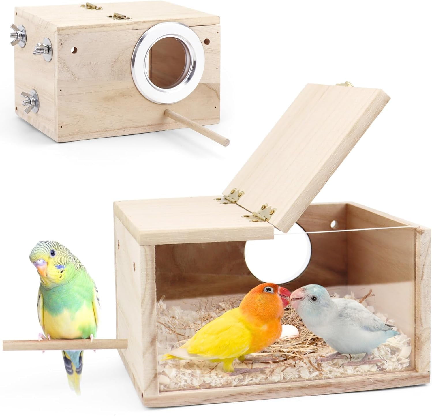 Parakeet Nesting Box - Visual Wooden Bird Nest Breeding Box - Bird Cage House with Perch for ...
