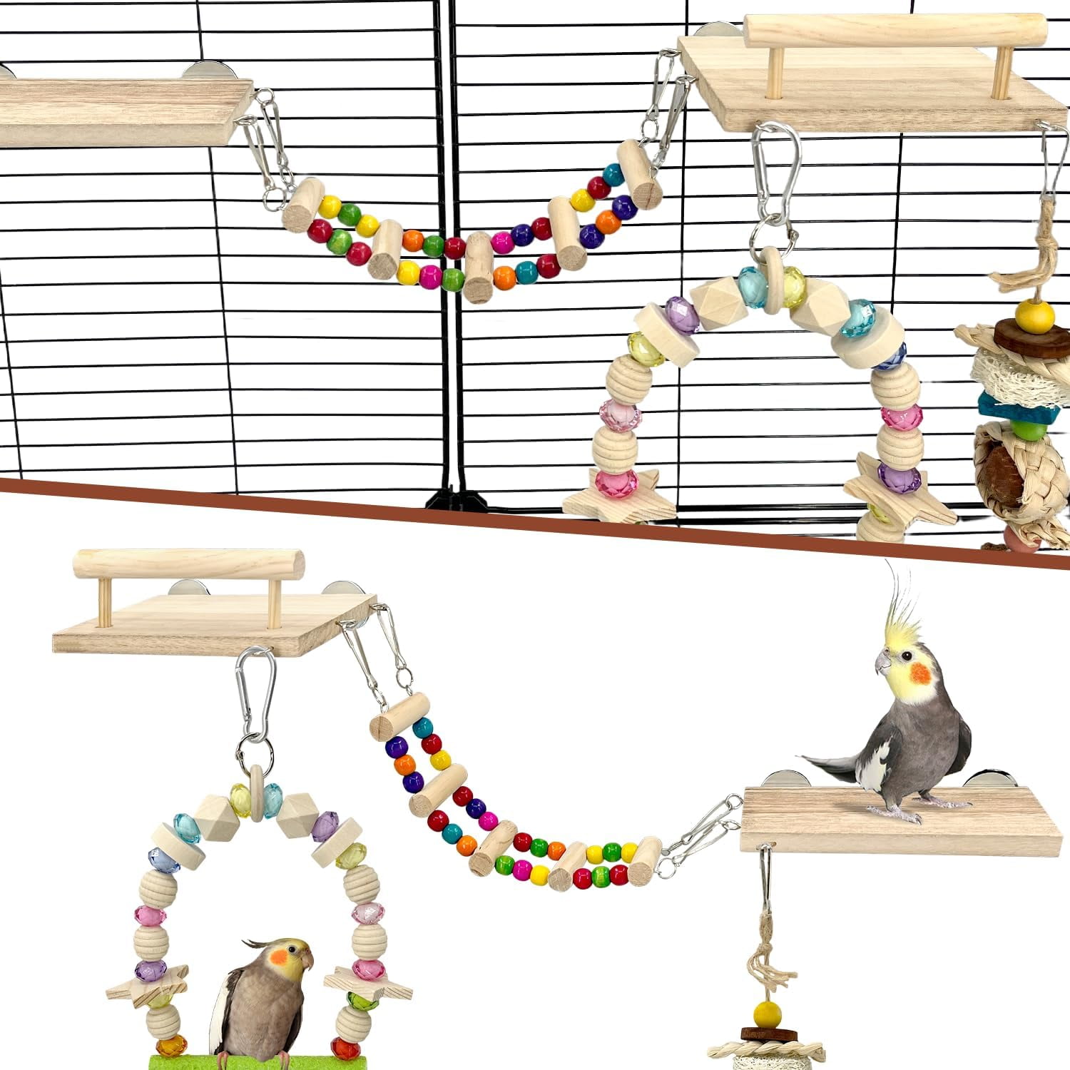 Parakeet Toys Set: Detachable Bird Playground with Wooden Perch, Swing ...