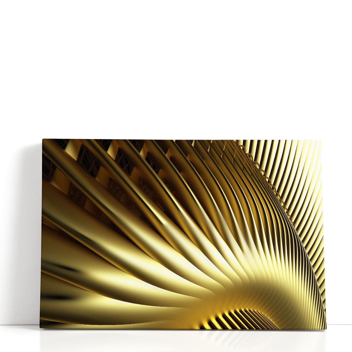 Parallel Curve Wavy Lines in Gold Color Abstract Art - Wrapped Canvas ...