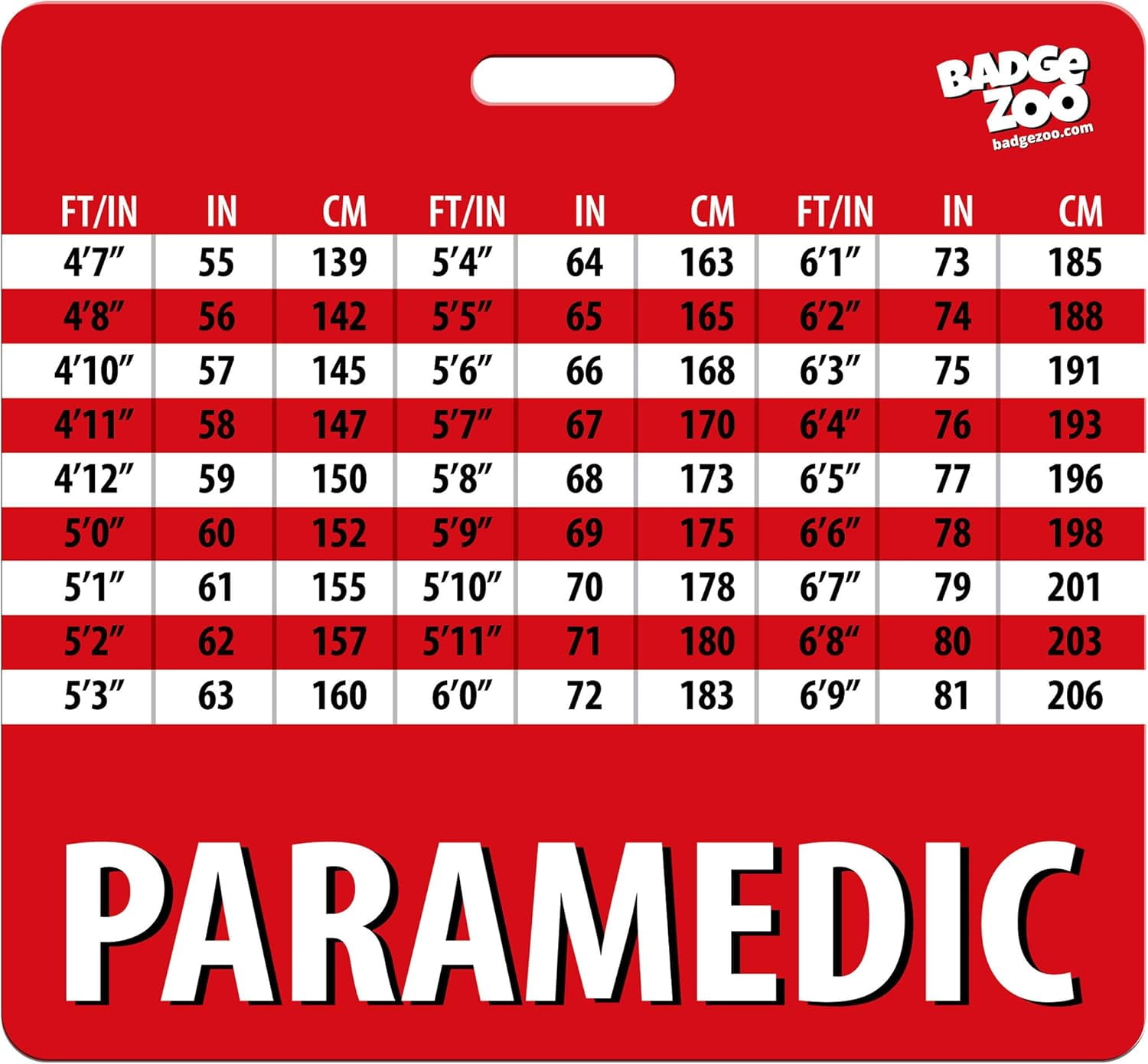 Paramedic Badge Buddy - RED with Weight, Height and Temperature ...