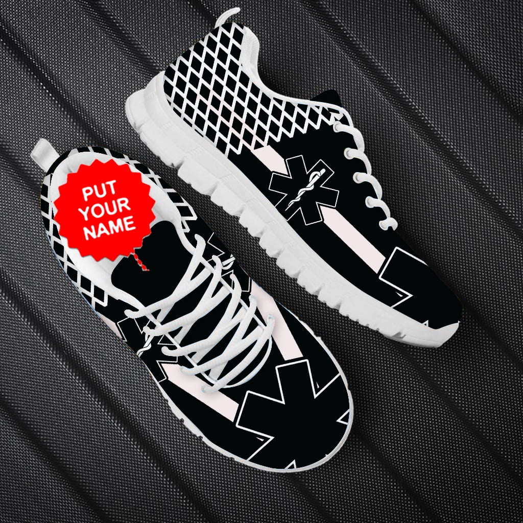 Paramedic EMT EMS Print Men Casual Nursing Shoes Male Lace Up Flat ...
