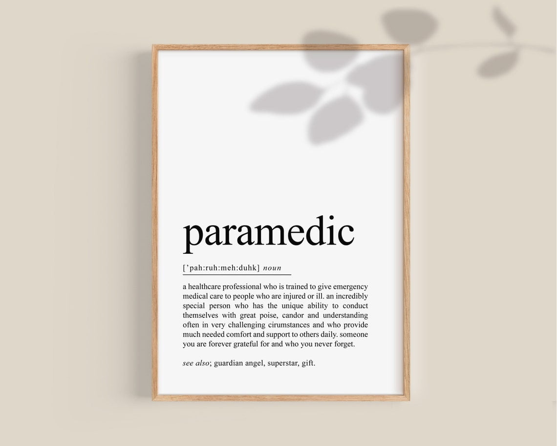 Paramedic Gifts, Definition Poster, Healthcare Worker Paramedic Student ...