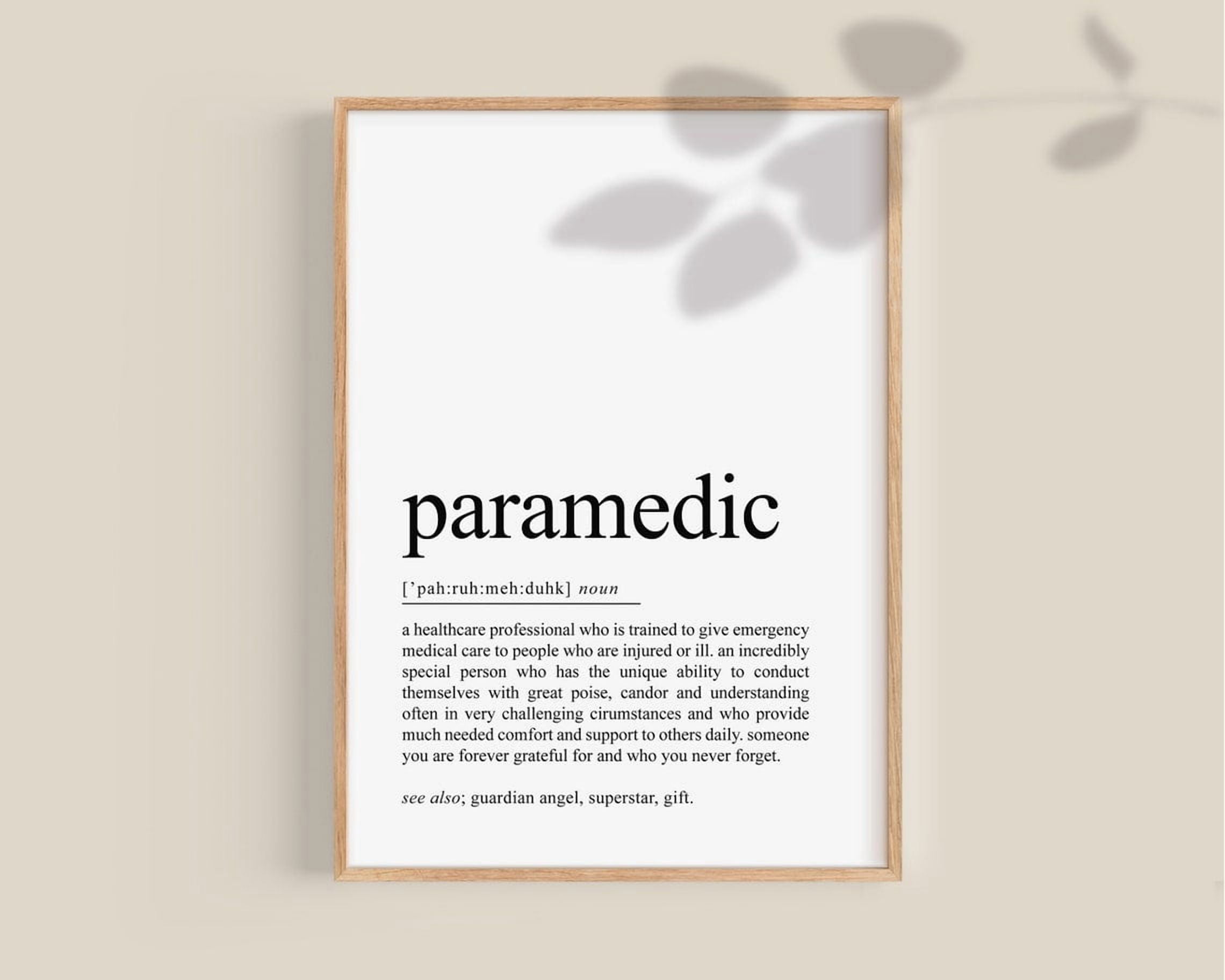Paramedic Gifts, Definition Poster, Healthcare Worker Paramedic Student ...