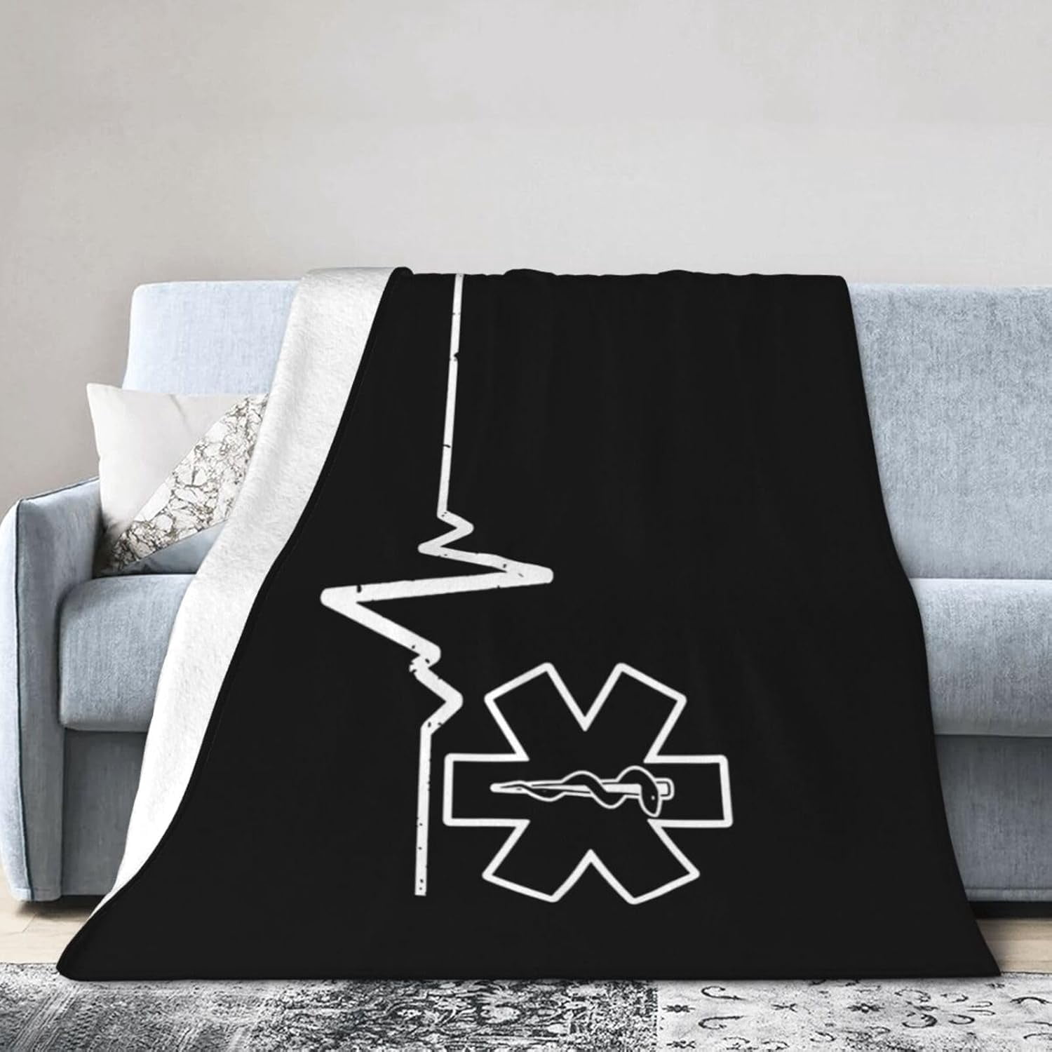 Paramedic Heartbeat Thin White Line Soft Micro Fleece Blanket Anti ...