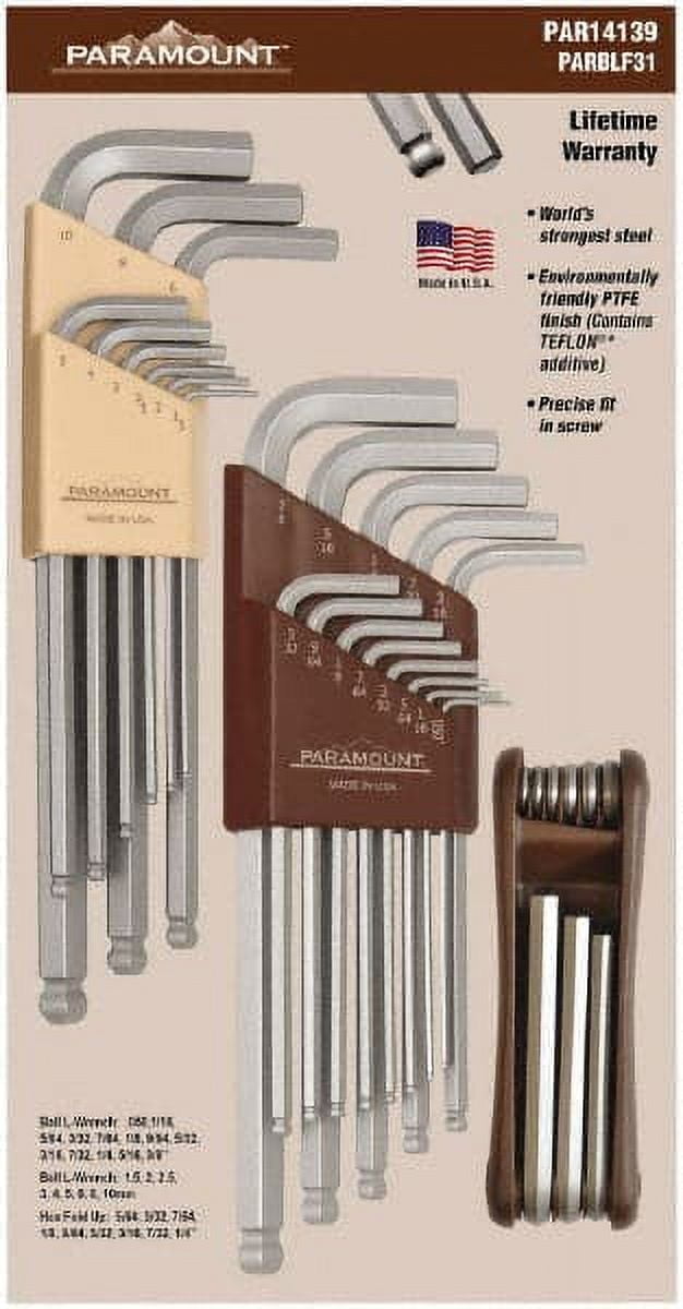 Paramount 31 Piece L Wrench Fold Up Combo Hex Key Set Hex Range 0.05 to 3 8