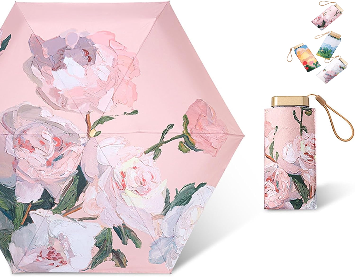 Parasol Umbrella, Flower Pattern UV Sunshade, Portable Lightweight ...