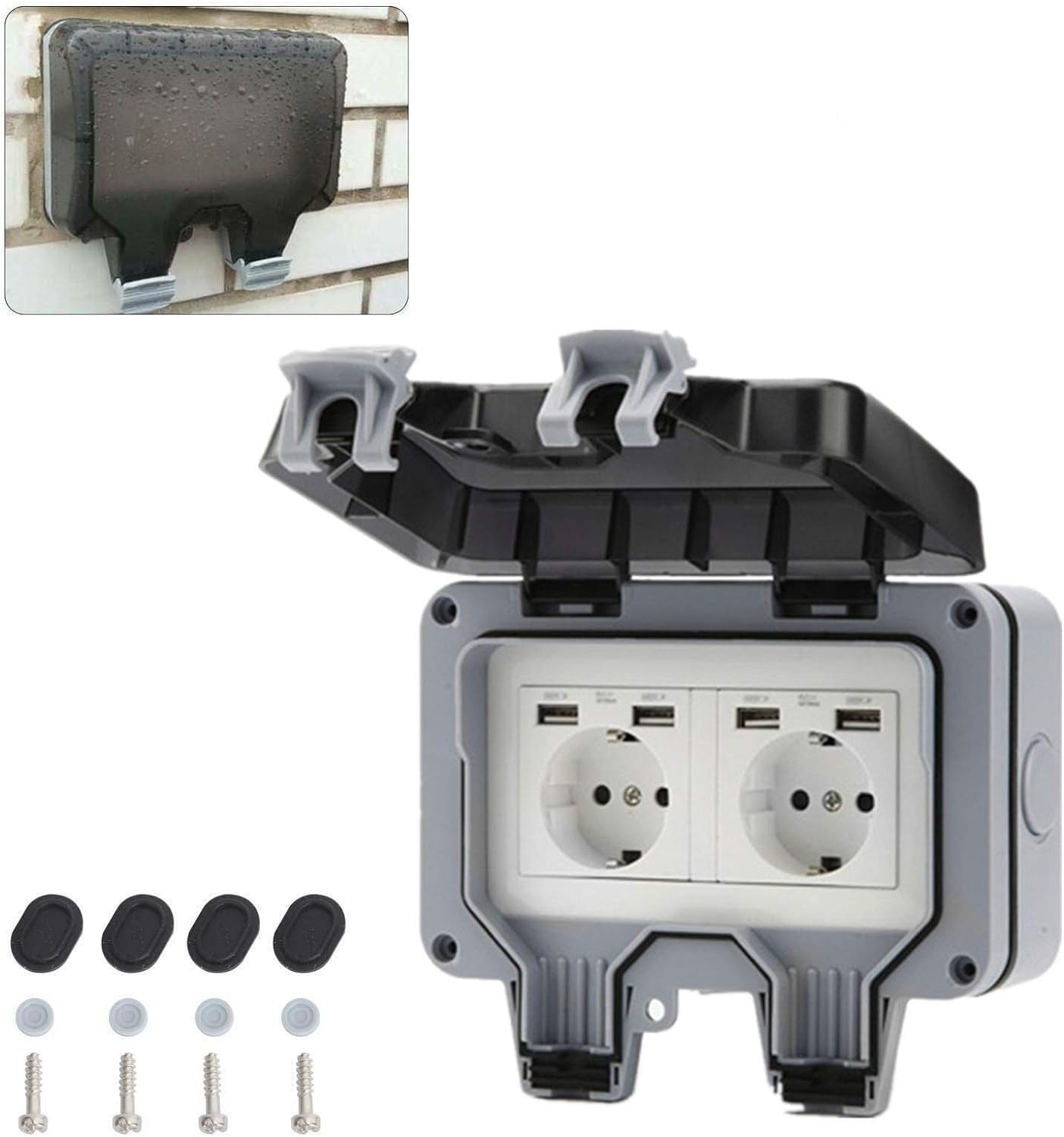 Paraugas Waterproof Socket With Box Double Outlets Outdoor Wall Ip66 ...