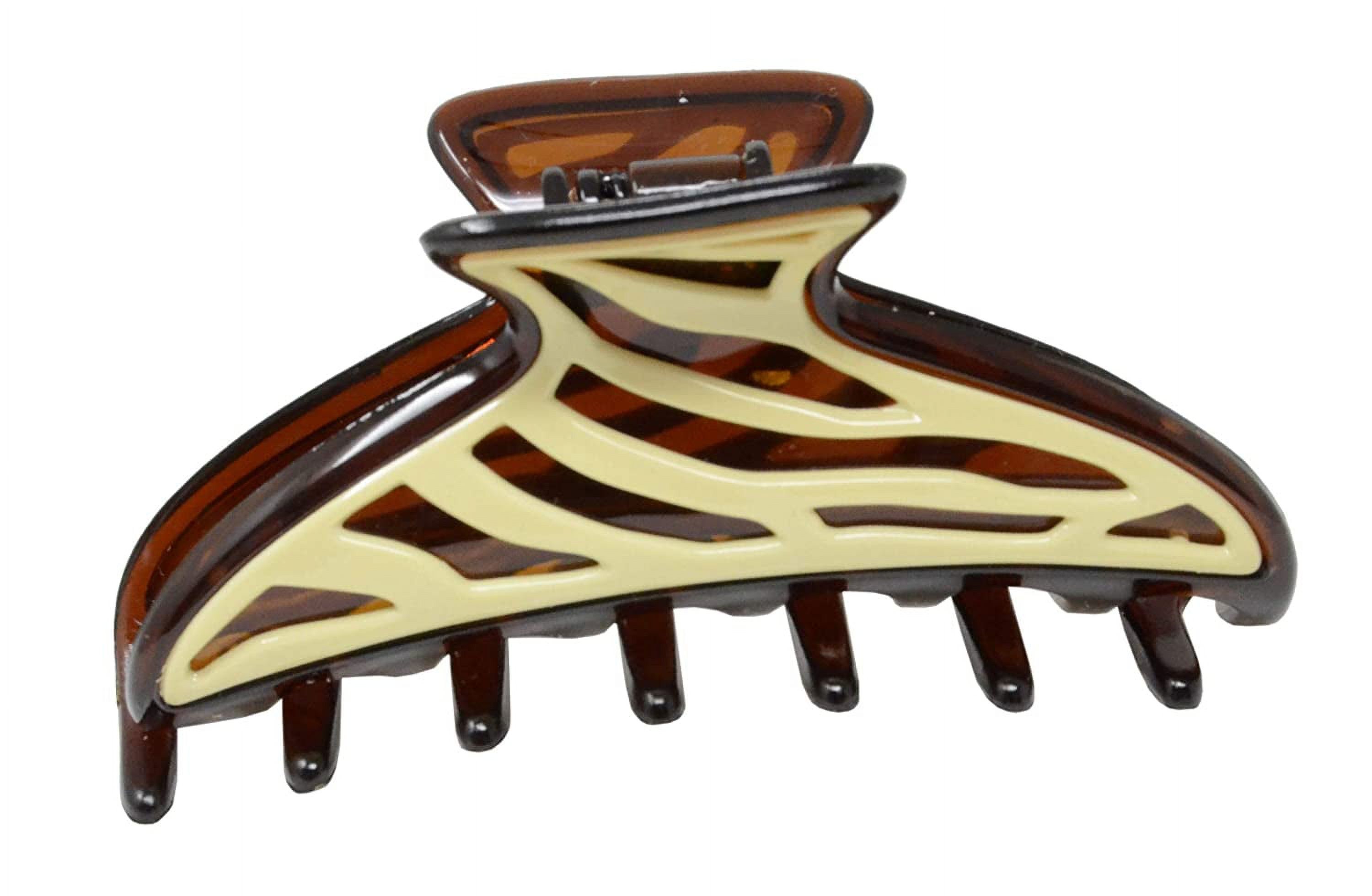 Parcelona French Zebra Ivory Medium Shell 3 ½” Celluloid Jaw Hair Claw ...